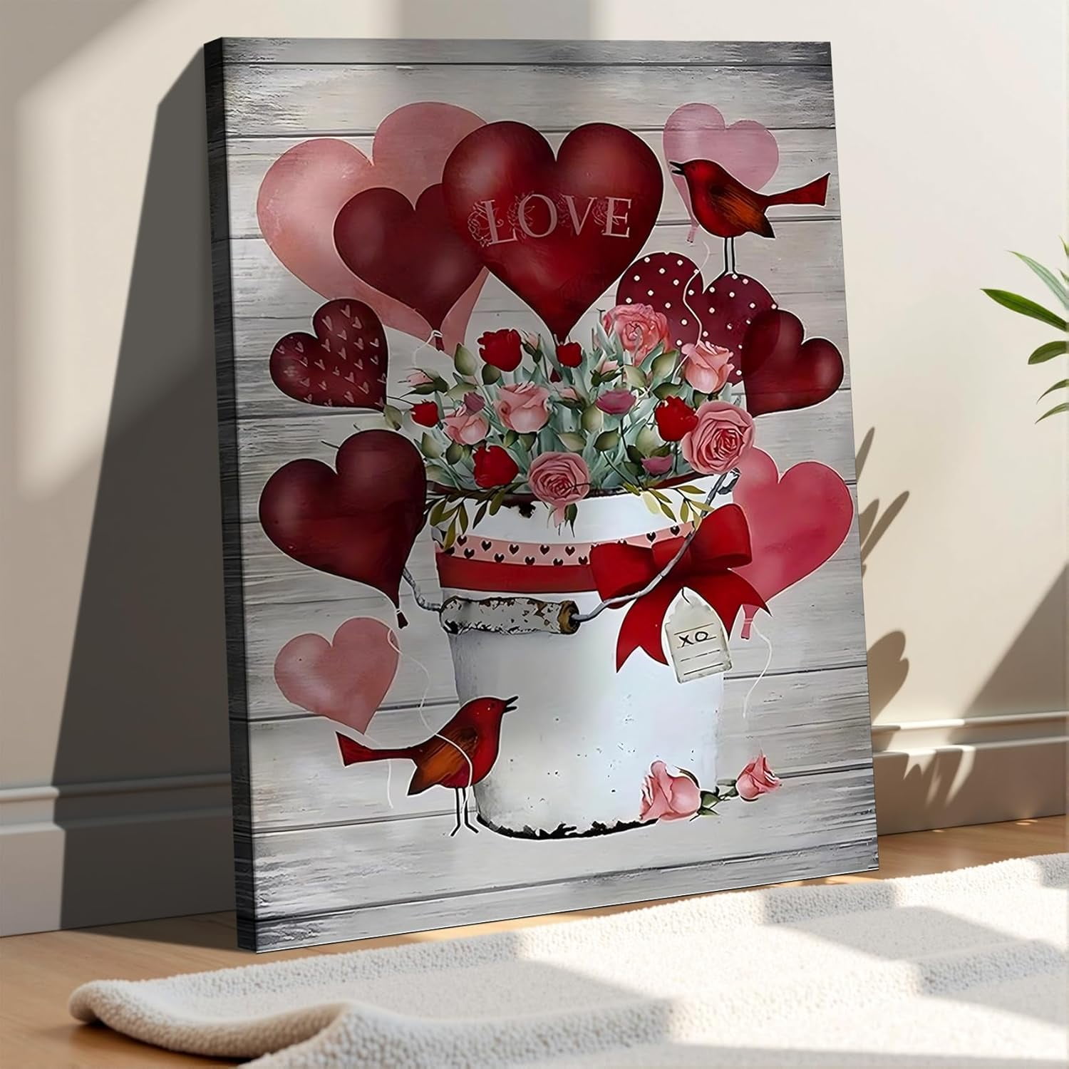 AEFER Vintage Red Heart Canvas Wall Art for Bedroom,Bathroom Unframed ...