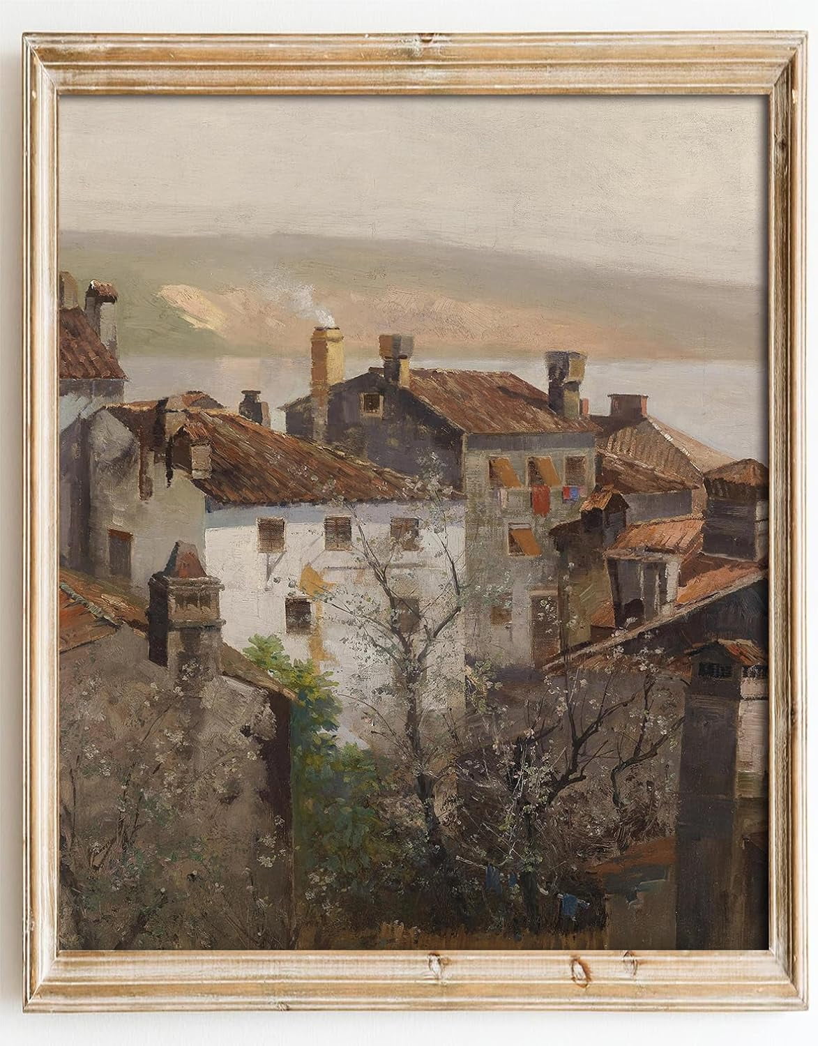 AEFER Vintage , Retro Rustic European Cityscape Canvas Oil Painting for ...