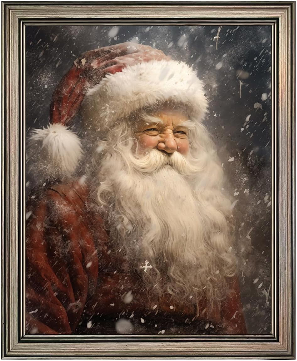 AEFER Vintage Santa Claus Portrait Print Decor, Unframed Christmas Canvas Wall Art, Christmas ...