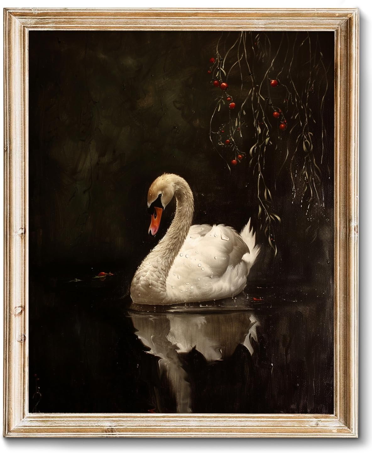 AEFER Vintage Swan Canvas Wall Art-Antique White Swan Painting, Swan ...