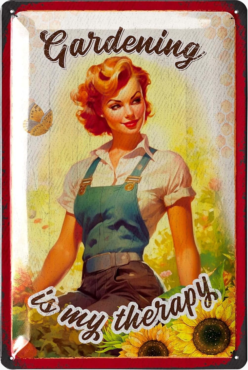 AEFER Vintage Tin Sign Gardening is my Therapy, Farmhouse Metal Signs ...