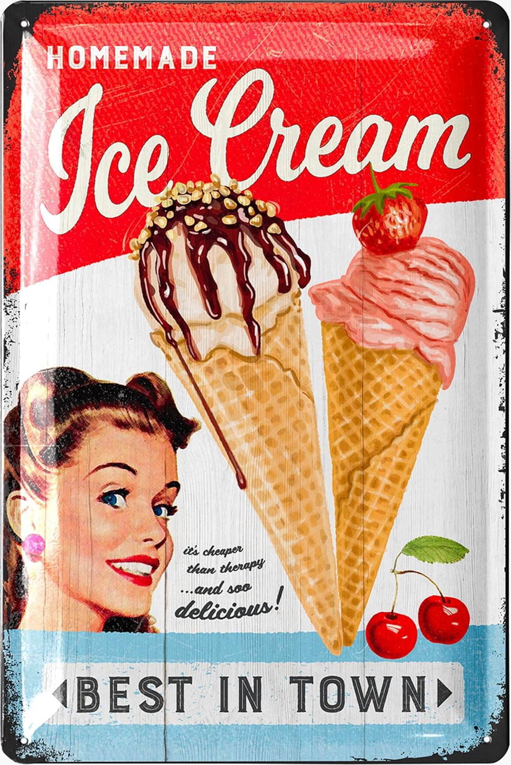 AEFER Vintage Tin Sign Retro Diner Decor ICE CREAM, Metal Kitchen Signs ...