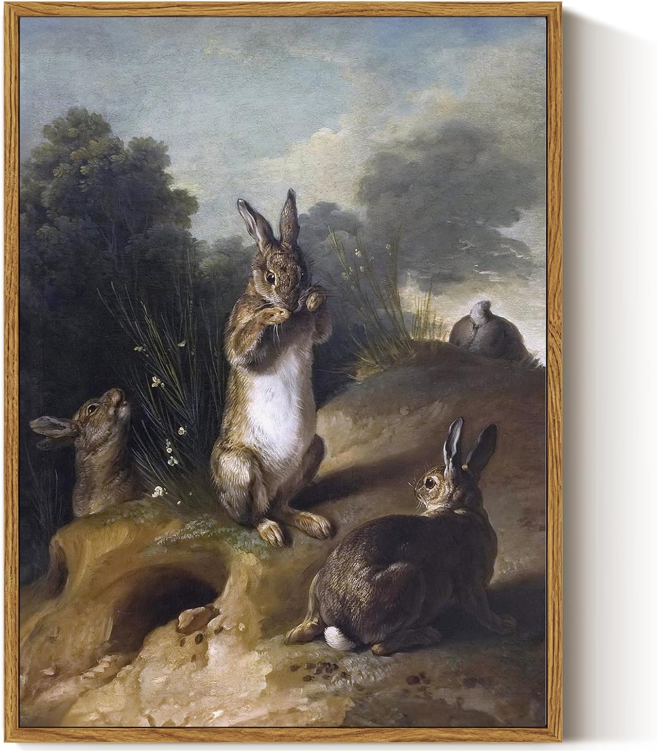 AEFER Vintage Unframed Canvas Wall Art, Four Rabbits Easter Wall Art ...