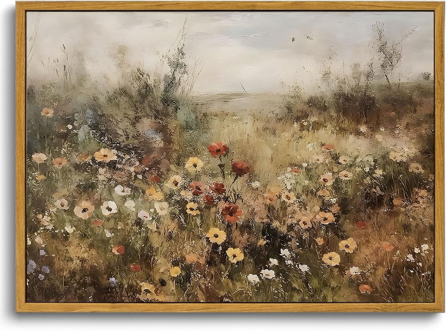AEFER Vintage Wildflowers Landscape Wall Art Framed Floral Natural ...