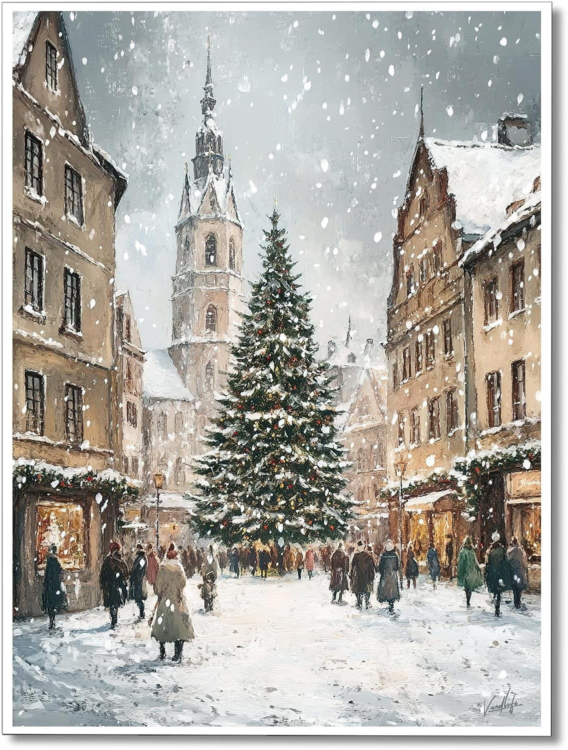 AEFER Vintage Winter Village Canvas Wall Art Rustic Country Christmas ...