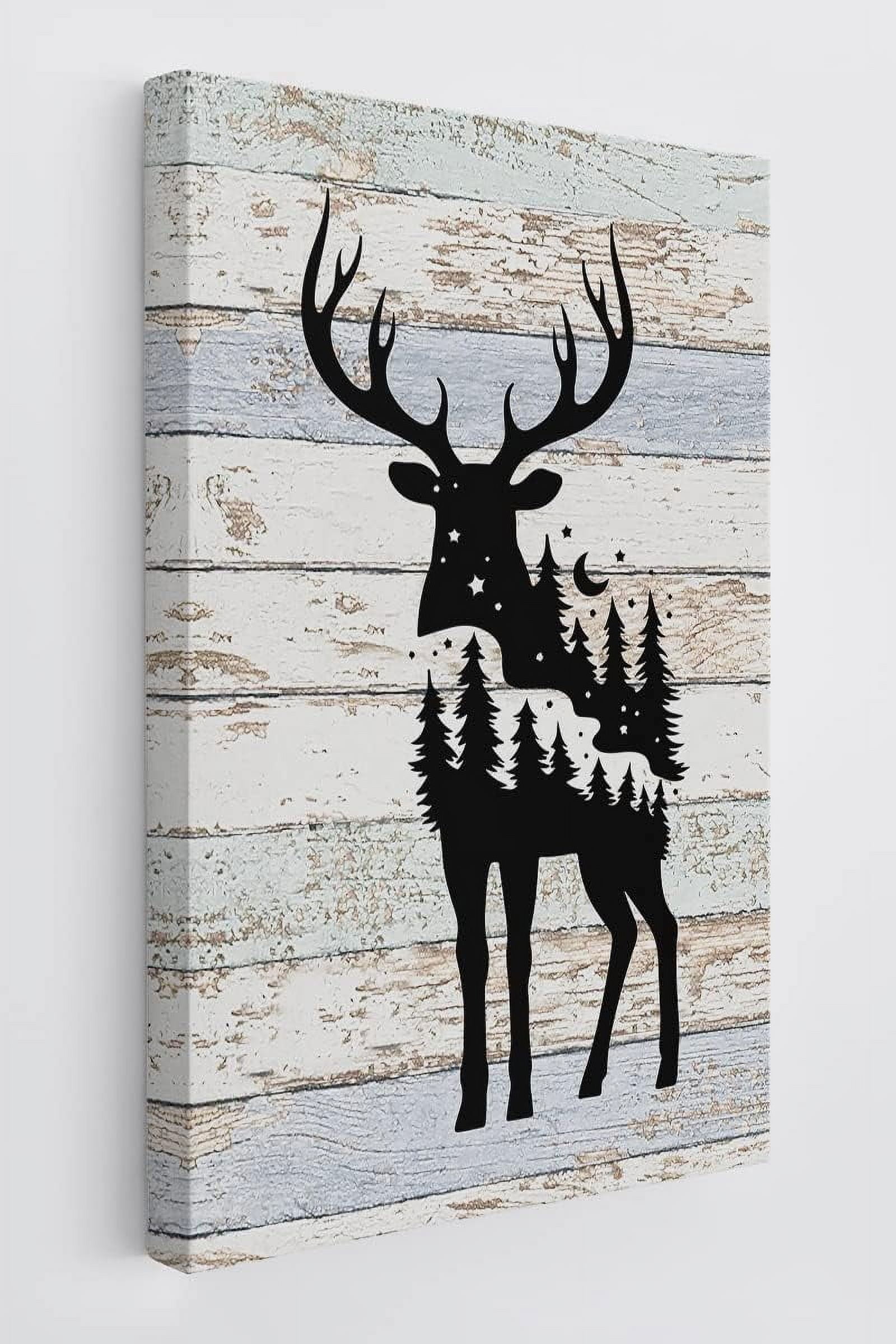 AEFER Vintage Wood Forest Stag Wall Art Canvas Farmhouse Adventure ...