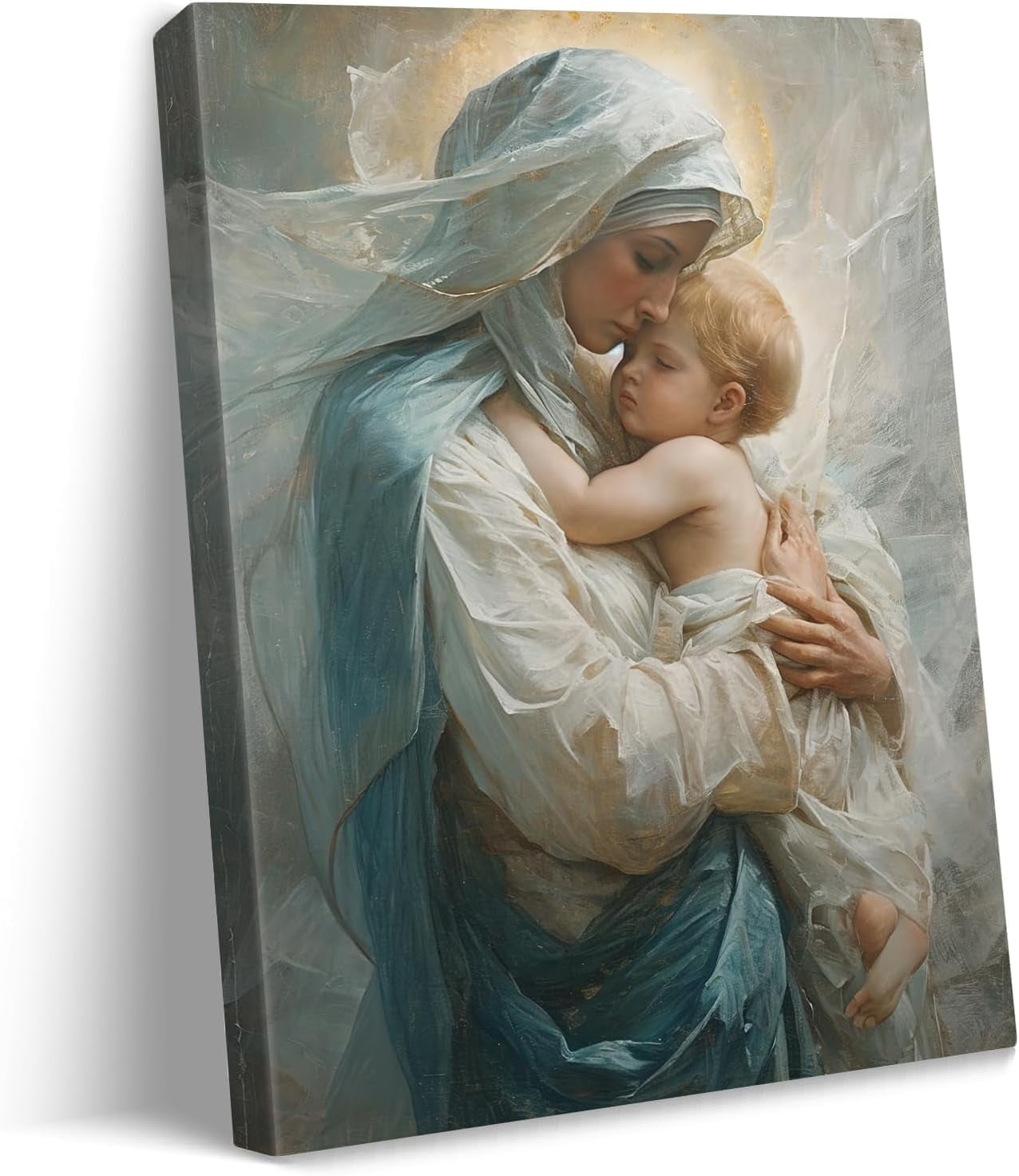 AEFER Virgin Mary Canvas Print Baby Jesus Nestled in Warm Embrace of ...