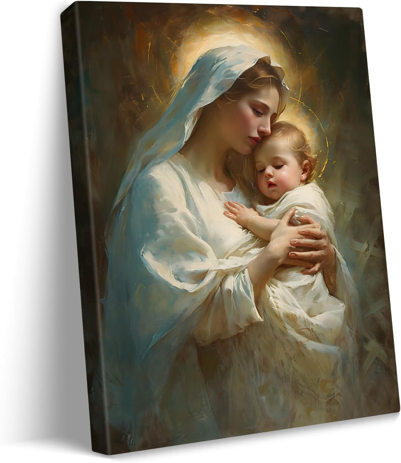 AEFER Virgin Mary Canvas Print Baby Jesus Nestled in Warm Embrace of ...