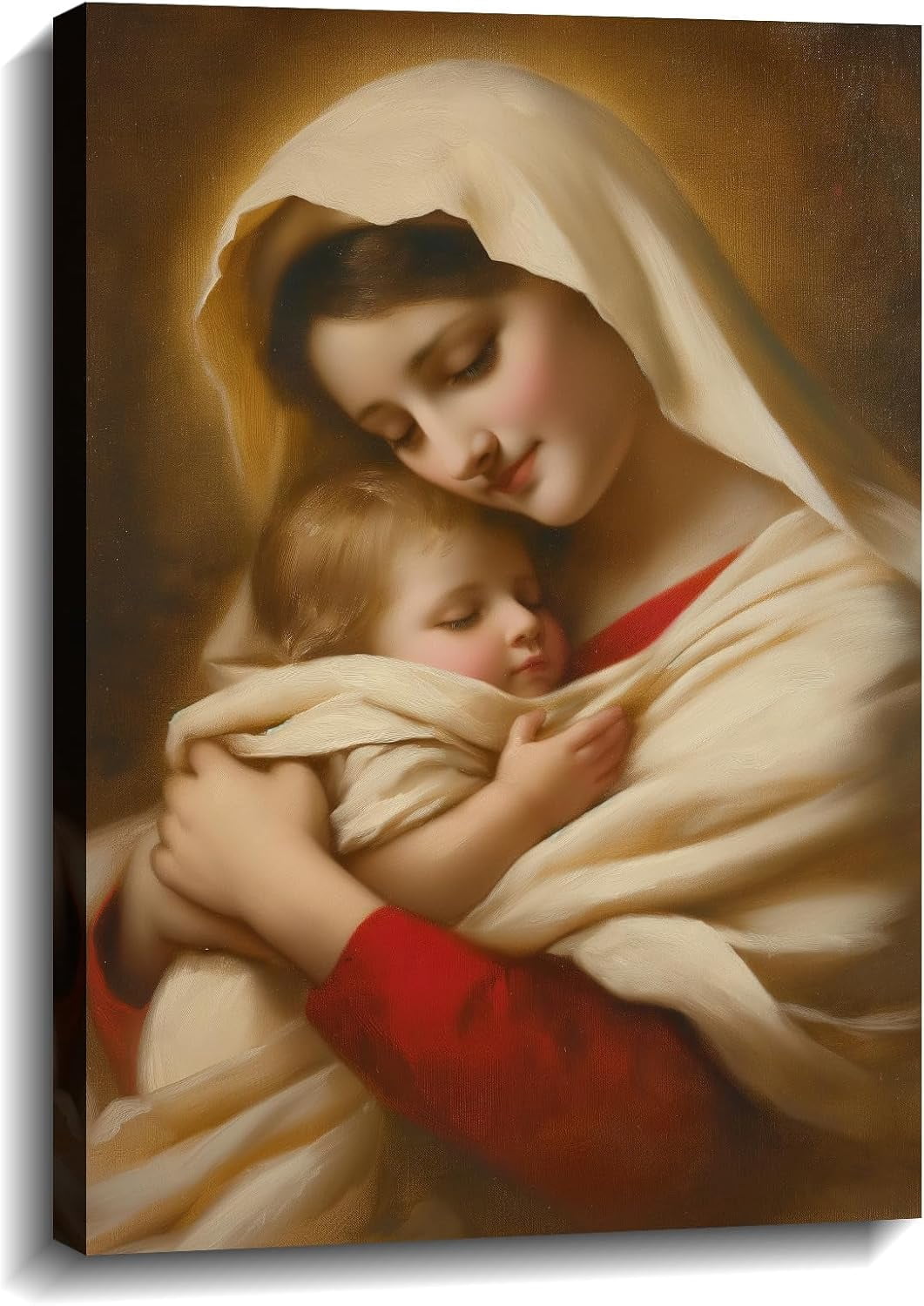 AEFER Virgin Mary Canvas Wall Art Baby Jesus Nestled in Warm Embrace of ...