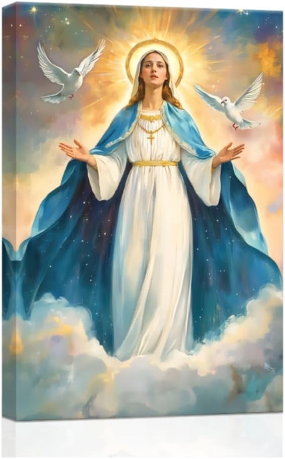AEFER Virgin Mary Canvas Wall Art Catholic Paintings for Wall Pictures ...