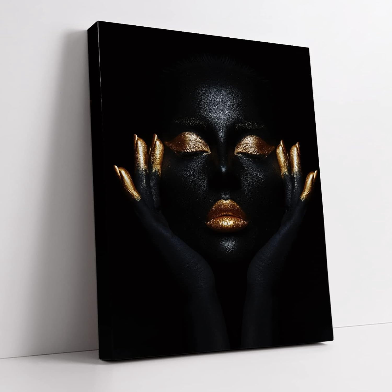 AEFER Wall Art Canvas Painting, Golden Makeup Woman Portrait Artwork ...