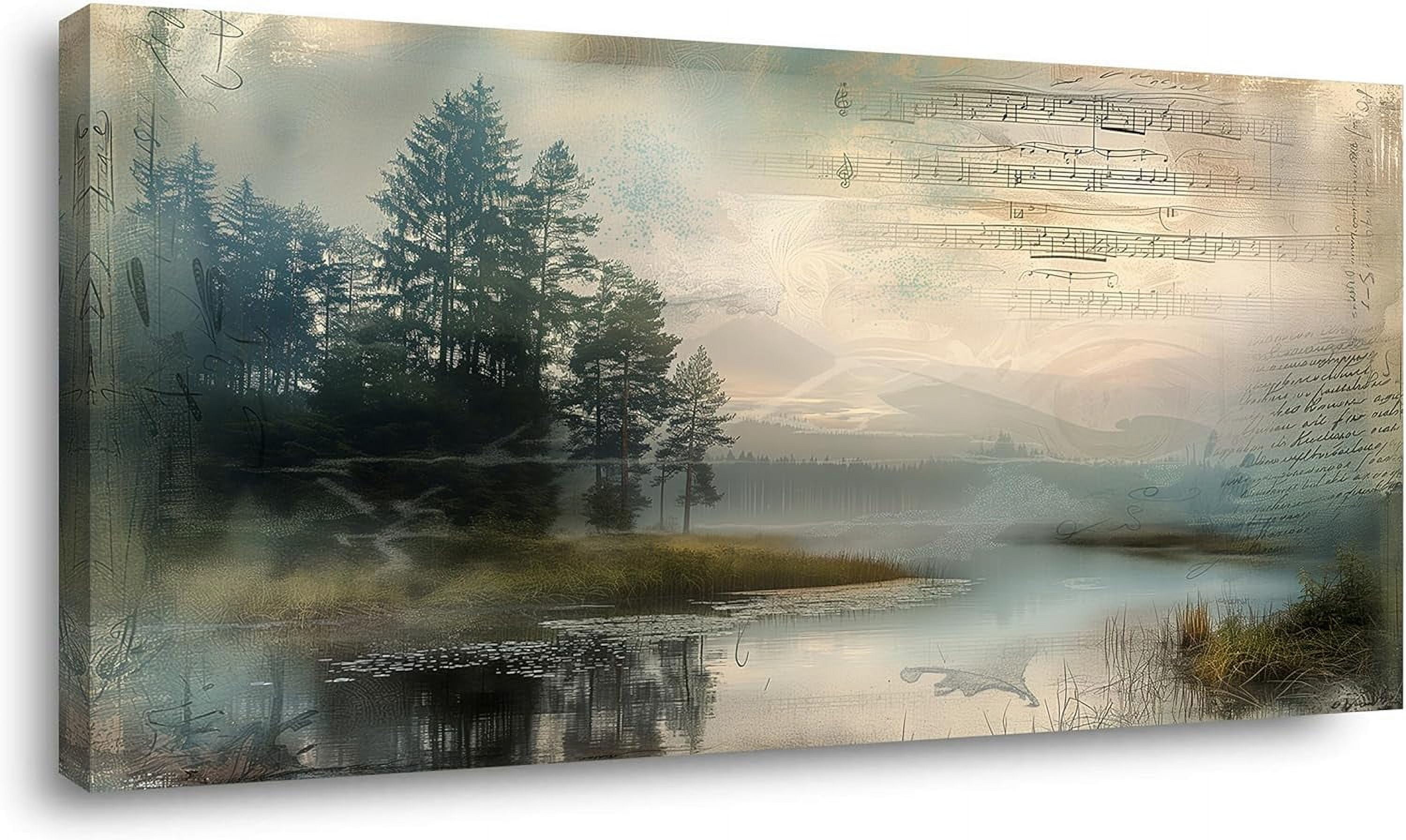 AEFER Wall Art Lakeside Forest Field Scenery Canvas Painting Music ...