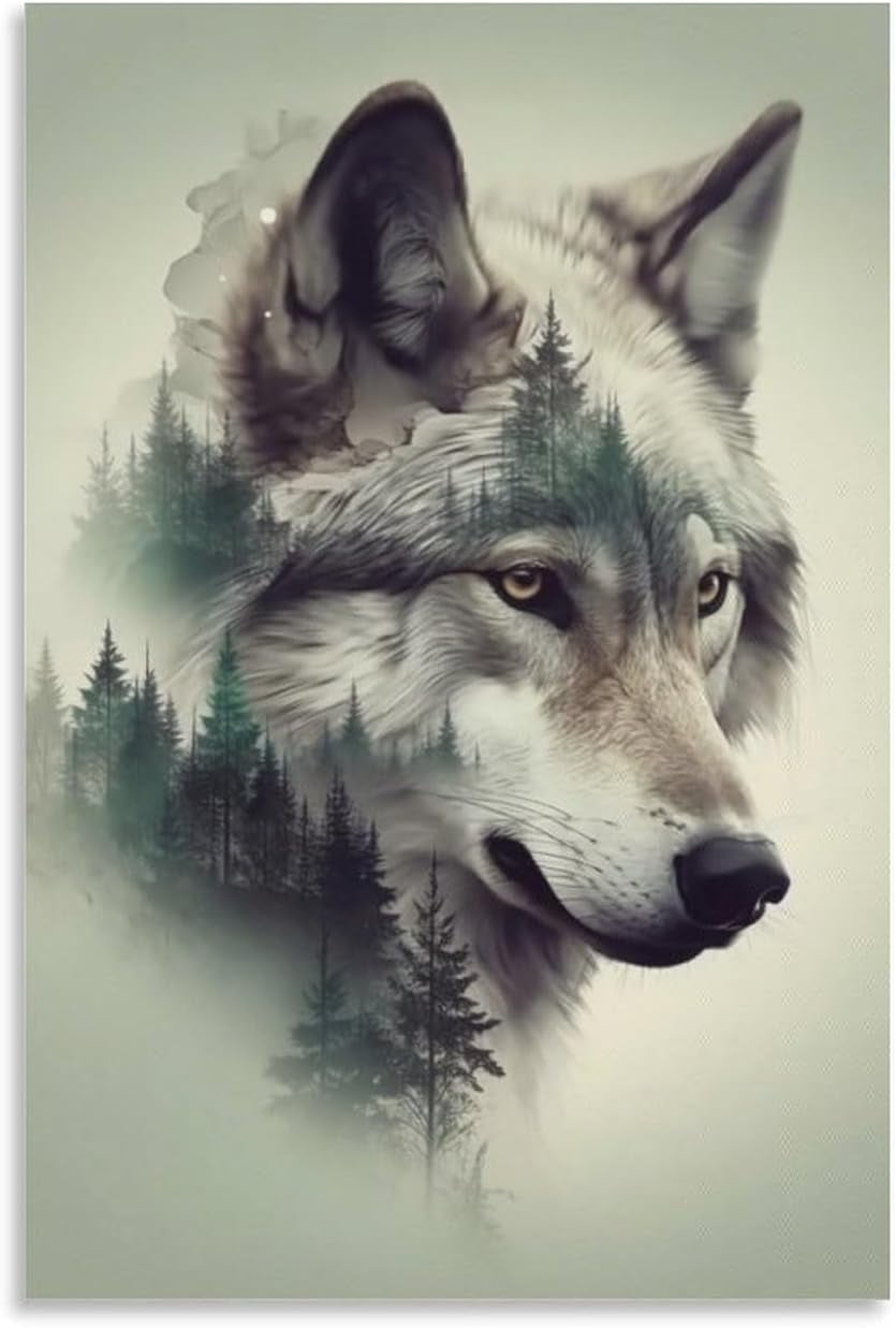 AEFER Wall Art Posters Wolf in Forest Watercolor Modern Aesthetic Decor ...