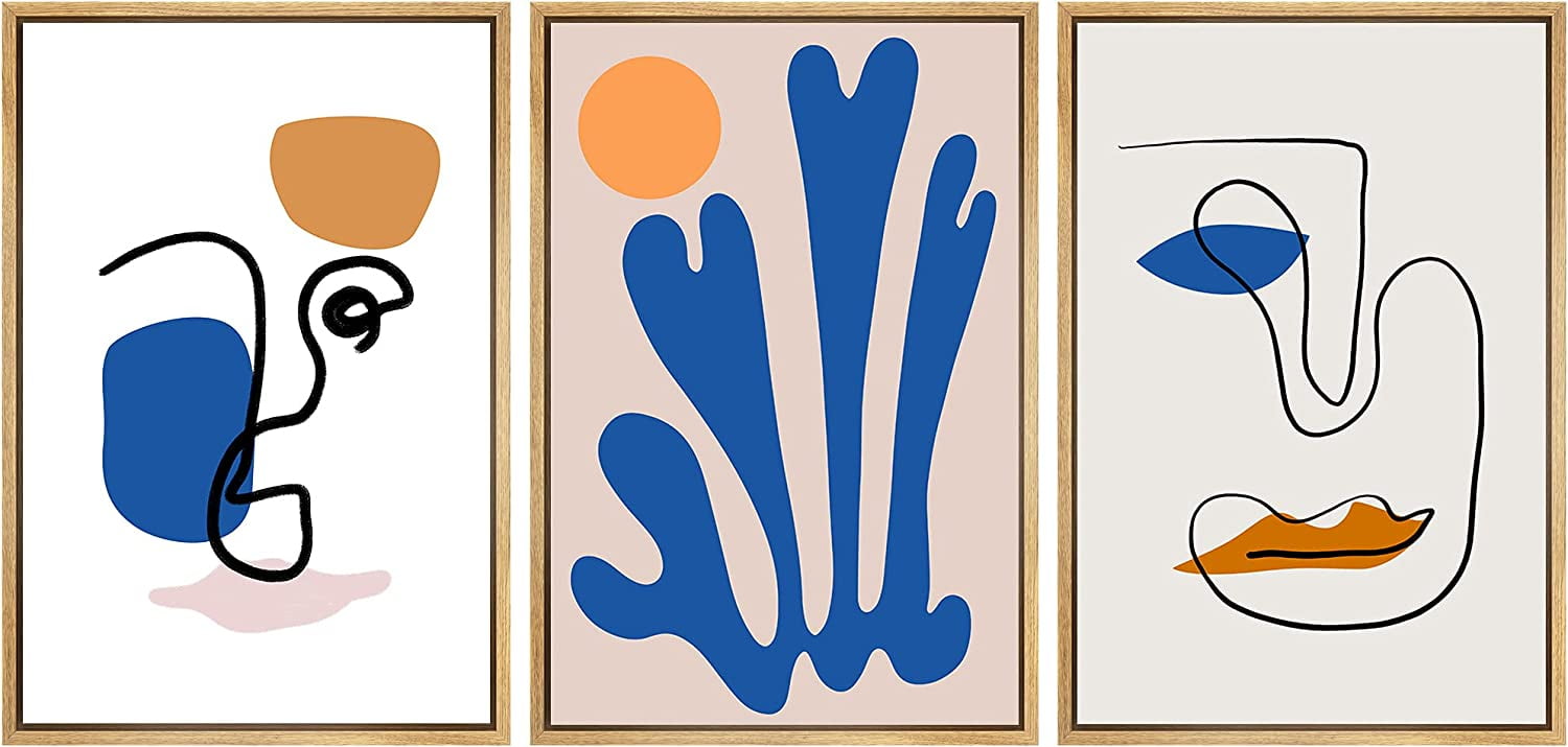 AEFER Wall Art Print Set Boho Line Art Color Block Faces & Sun Abstract ...