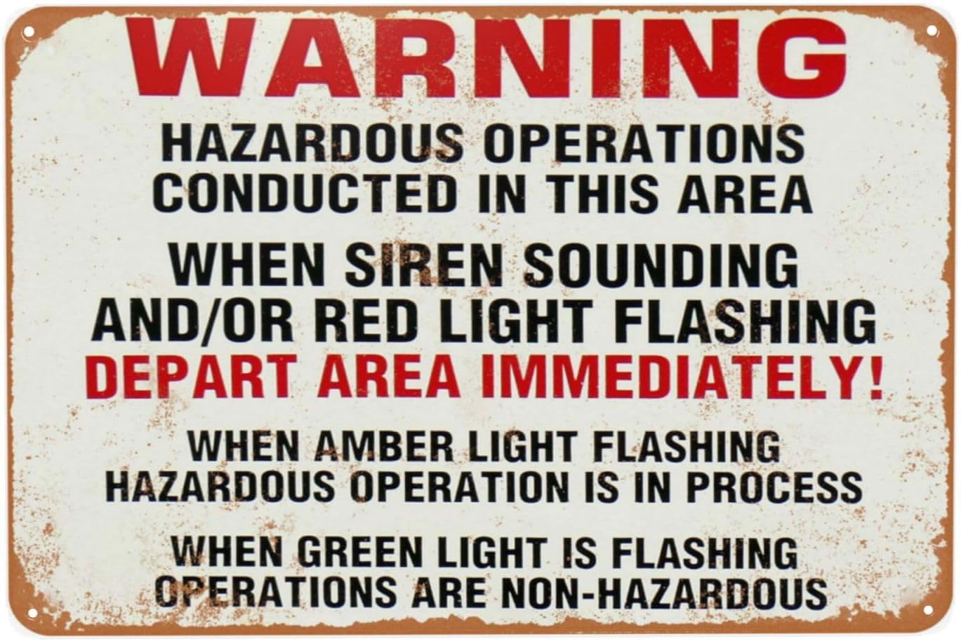 AEFER Warning Hazardous Operations In This Area Vintage Metal Sign ...