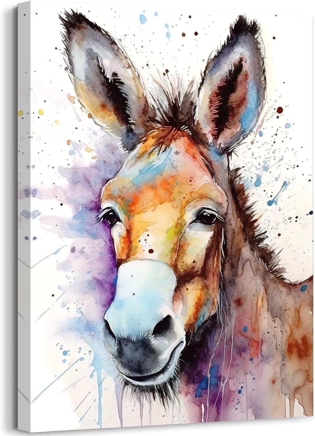 AEFER Watercolor Donkey Wall Art Animals Portrait Splatter and ...
