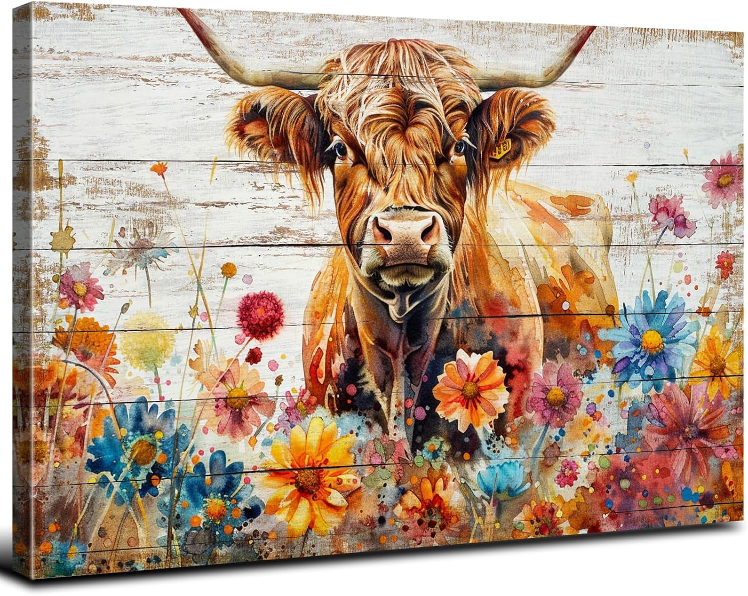 AEFER Watercolor Flower Cow Wall Art Farmhouse Country Animal Picture ...
