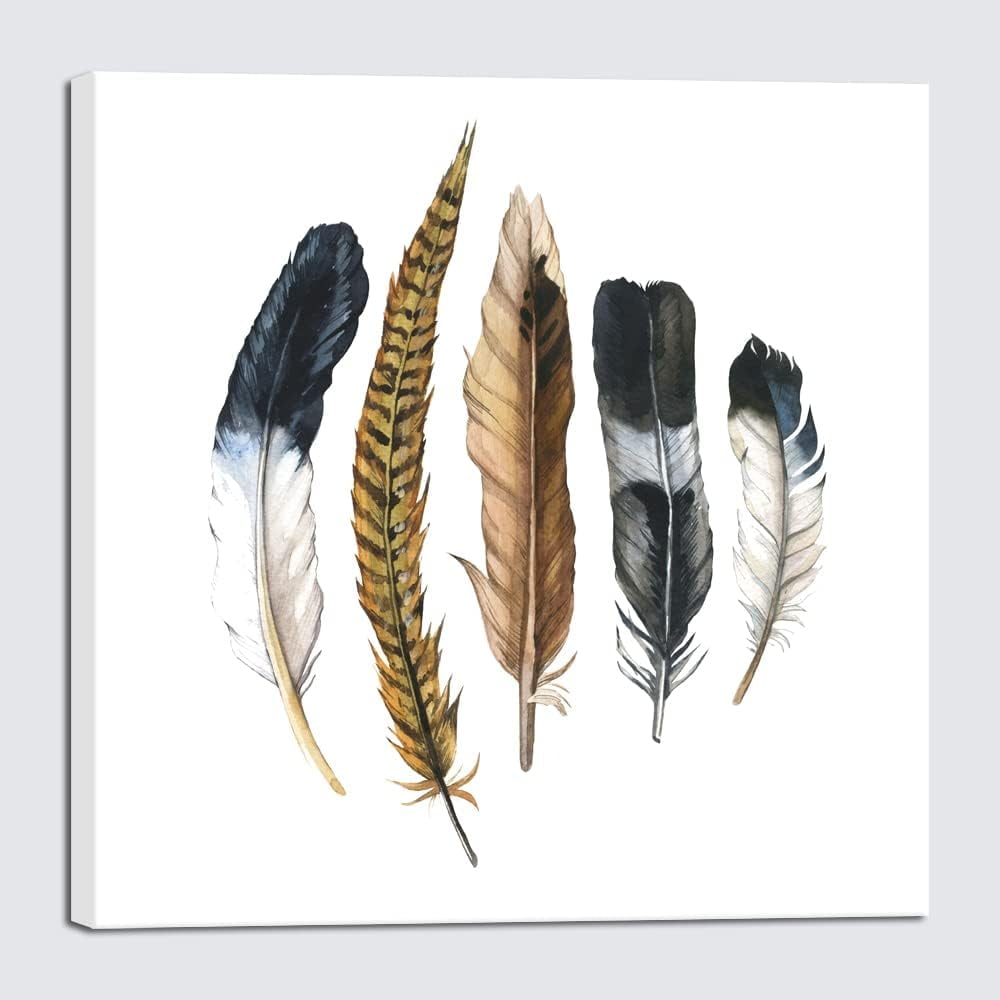 AEFER Watercolor Set Feathers Canvas Wall Art Modern Abstract Black ...