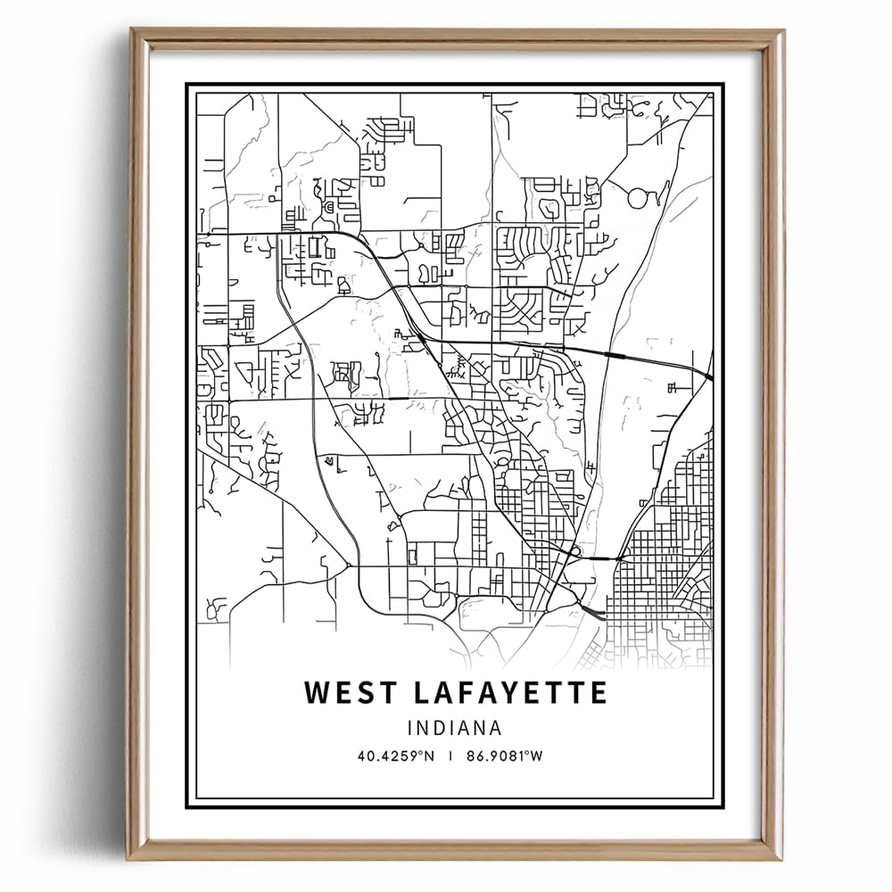 AEFER West Lafayette Poster - Minimalist Black White Wall Art - West ...