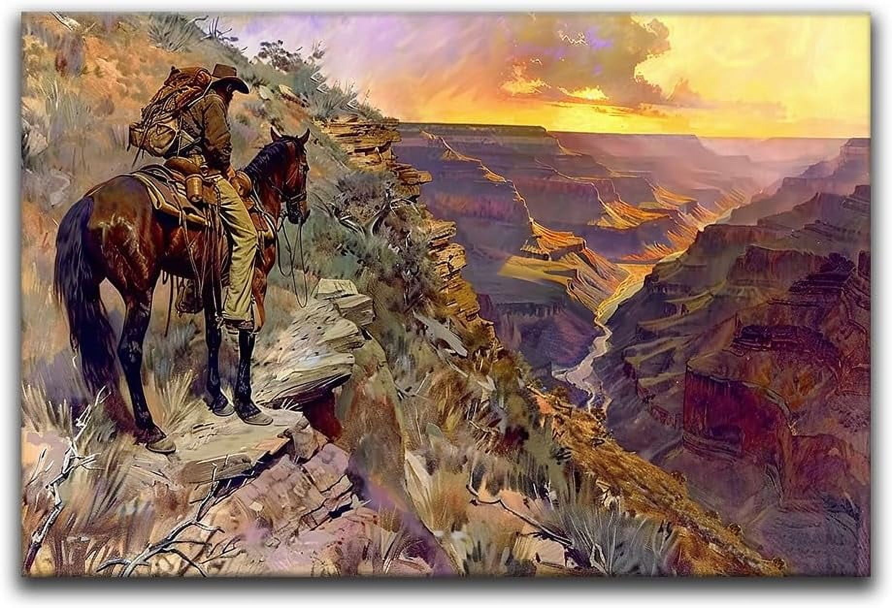 AEFER Western Cowboy Canvas Wall Art,Native American Ride Horse ...