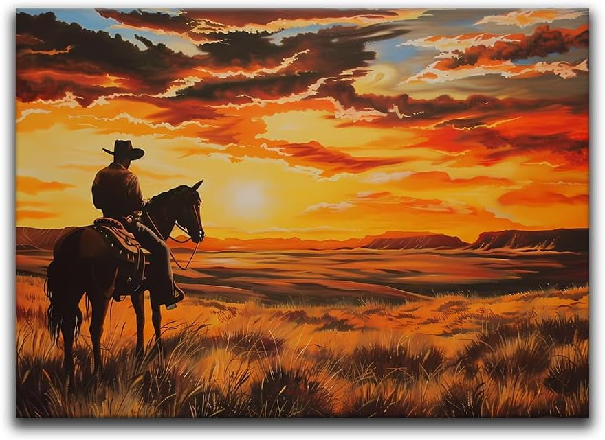 AEFER Western Cowboy Poster, Wild West Decor, Retro Sunset Scenery Wall ...