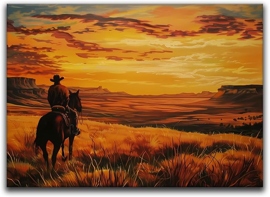AEFER Western Cowboy Poster, Wild West Decor, Retro Sunset Scenery Wall ...