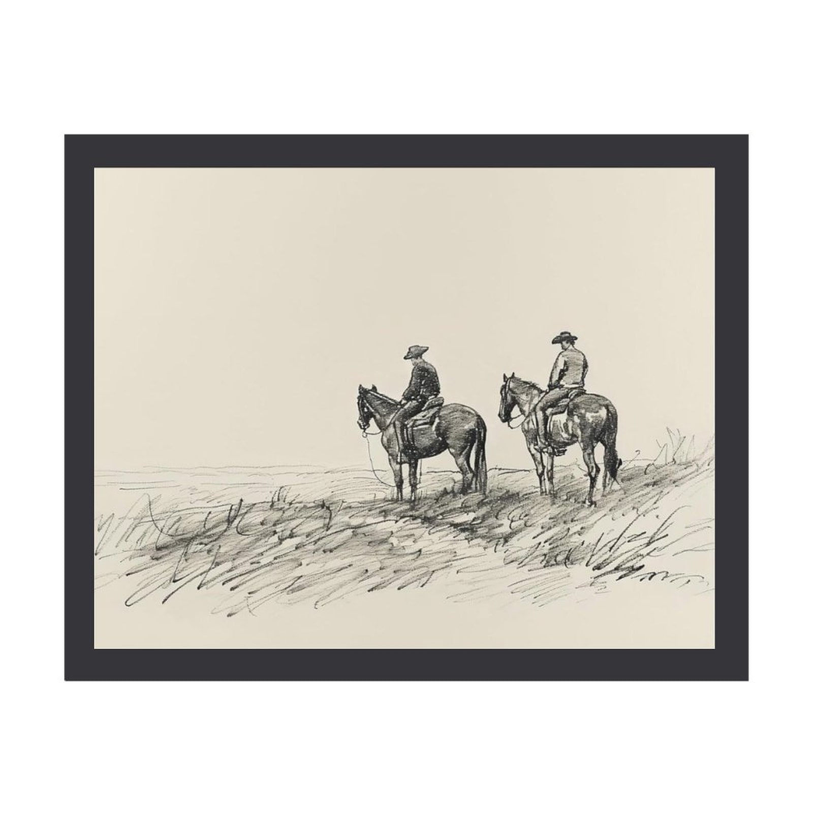 AEFER Western Decor Wall Art Prints, Vintage Cowboys on Horses Sketch ...