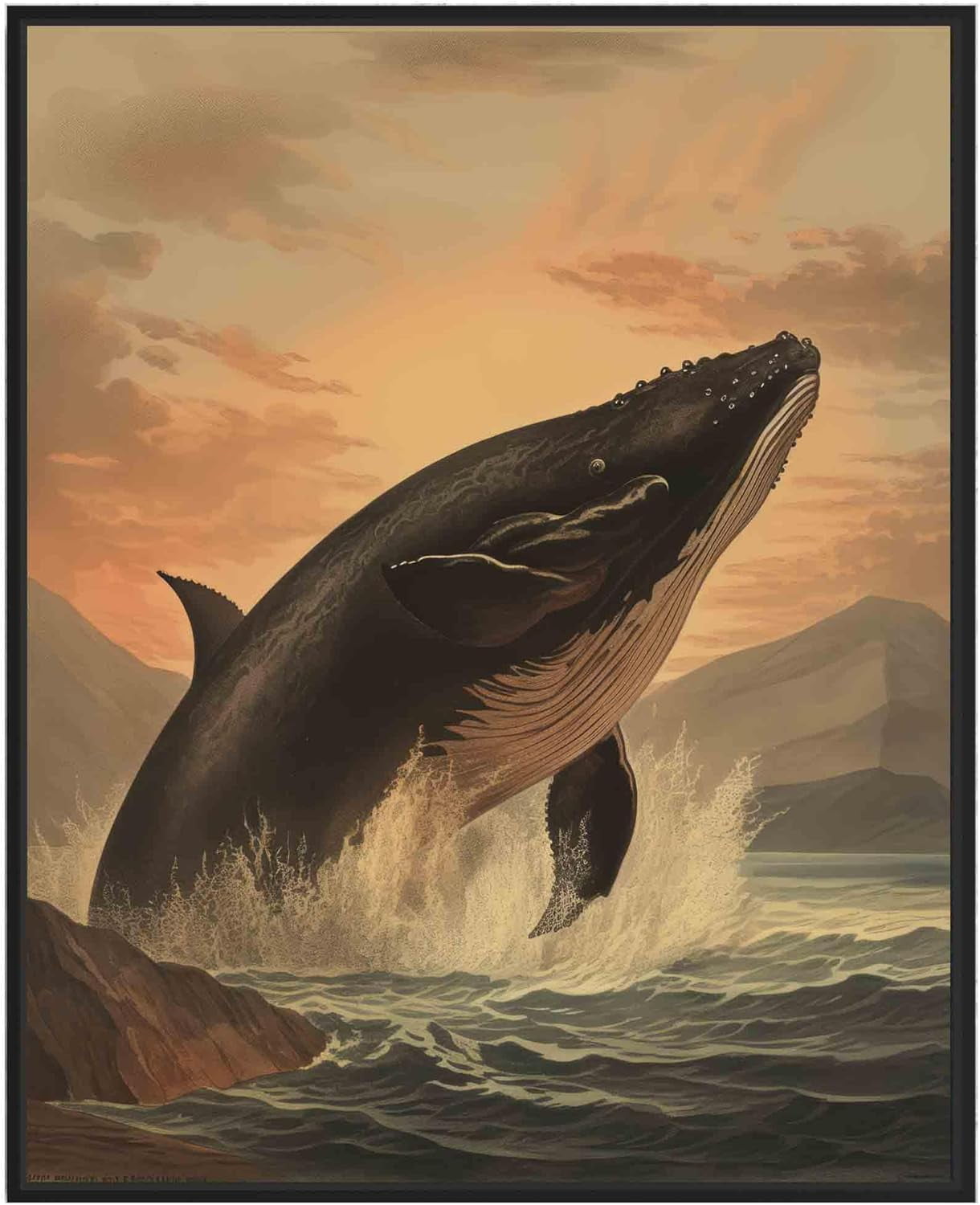 AEFER Whale Vintage Poster Art Print Retro Vintage Animal Wall Art ...