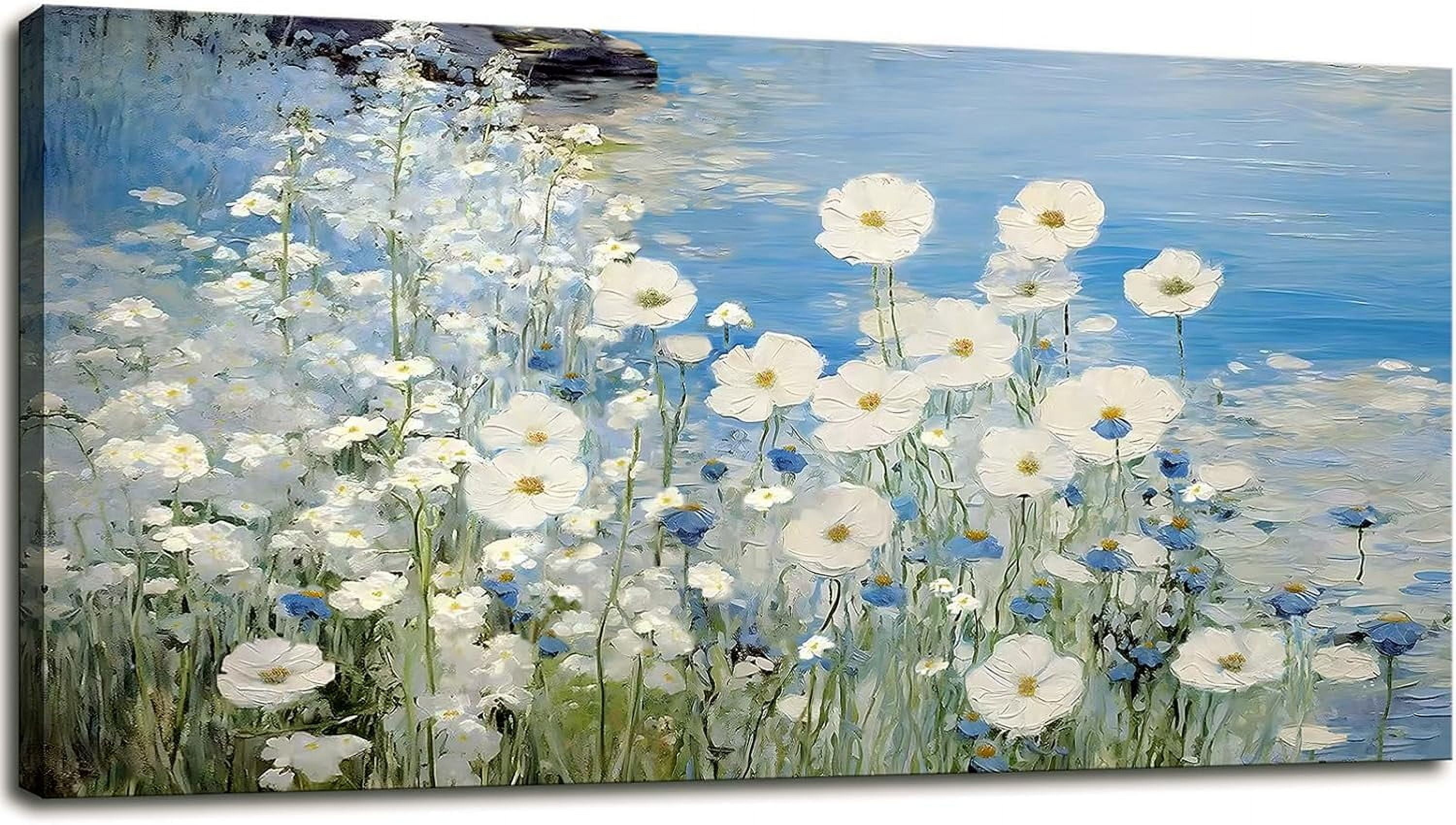 AEFER White Daisy Flower Wall Art Picture Decor, 3D Blue Texture ...