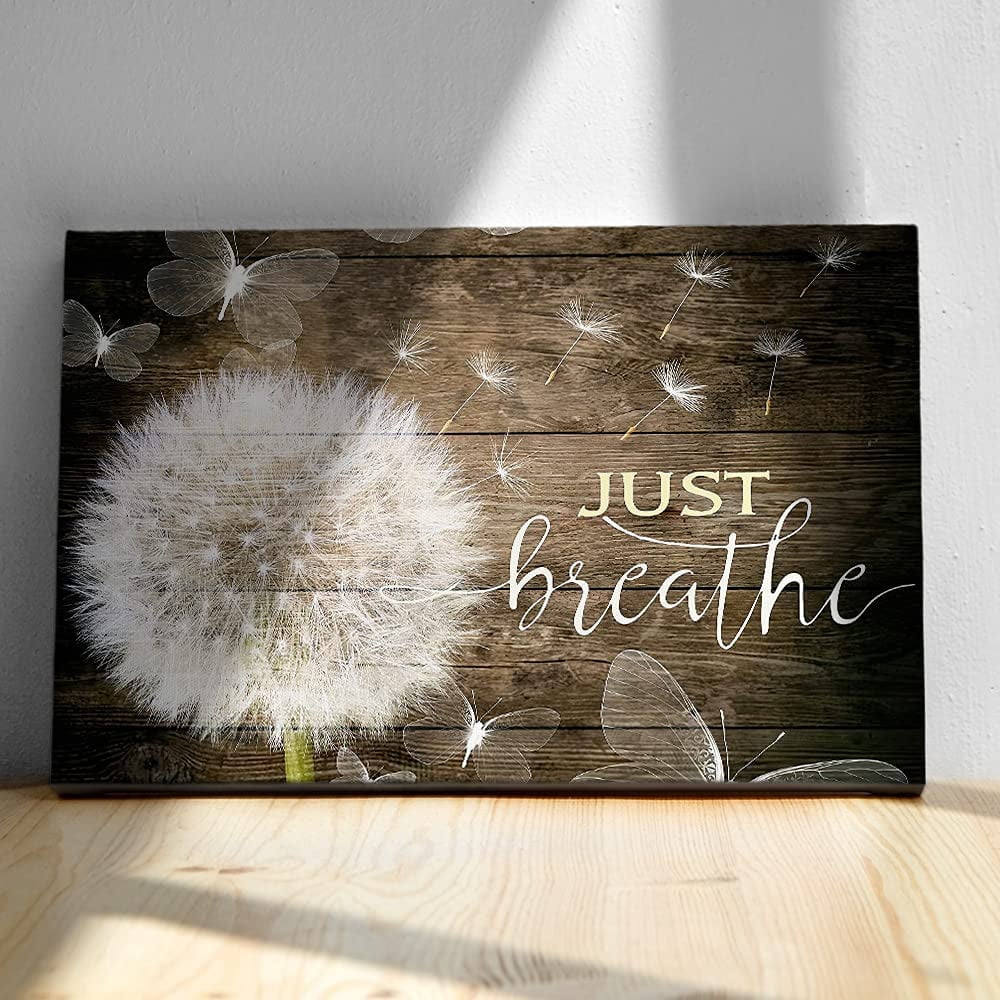 AEFER White Dandelion and Butterflies Just Breathe Quotes Poster Brown ...