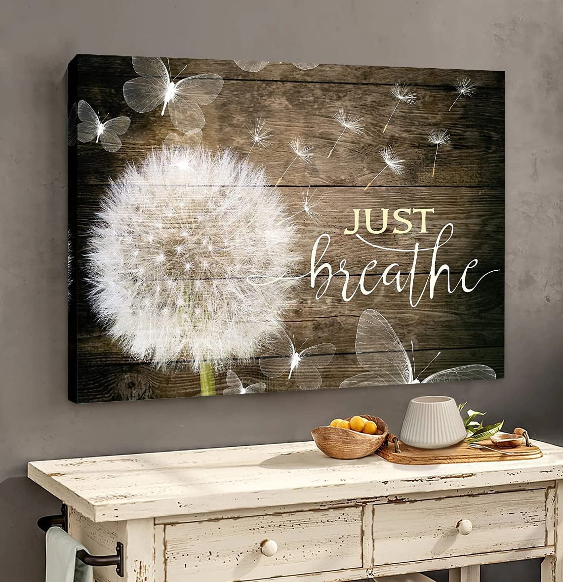 AEFER White Dandelion and Butterflies Just Breathe Quotes Poster Brown ...