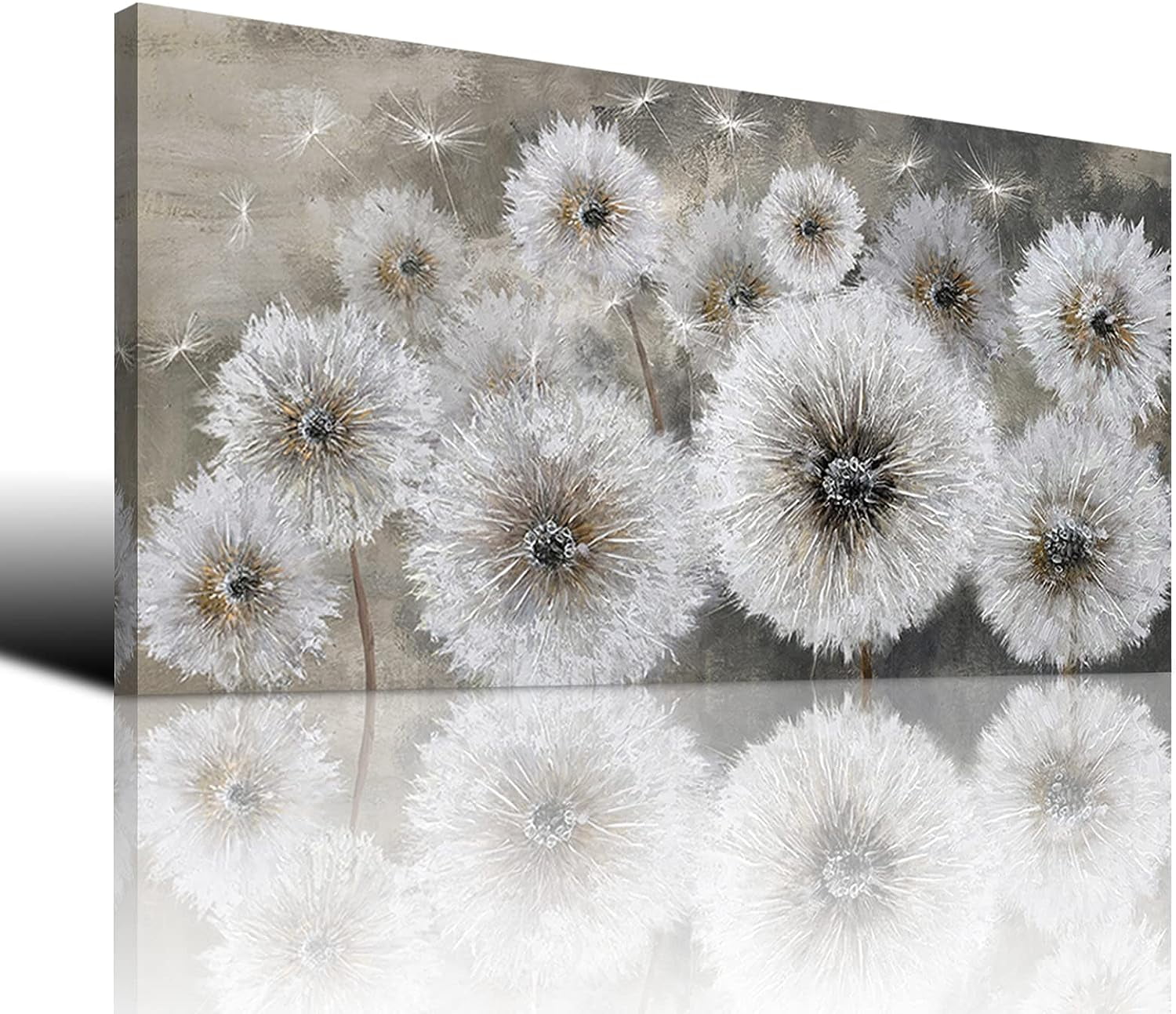 AEFER White Dandelion Modern Wall-Art, Large Canvas Prints/Bedroom Wall ...