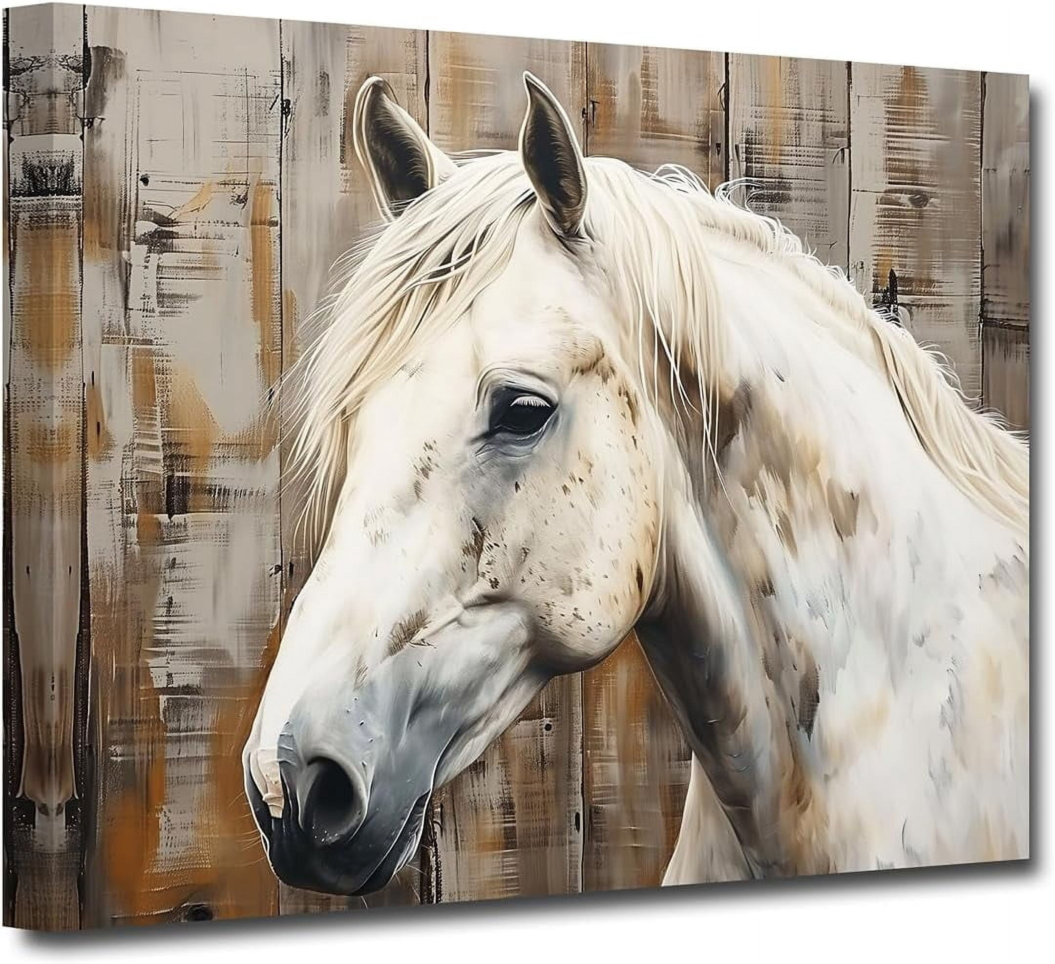 AEFER White Horse Picture Stallion Wall Art Rustic Horse Portraits ...