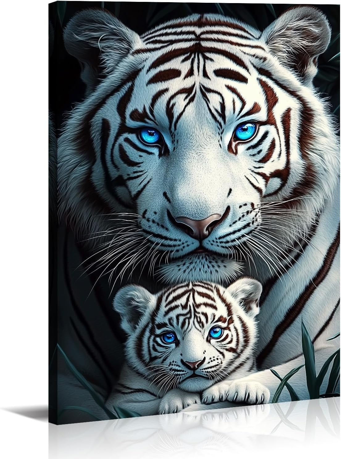 AEFER White Tiger Canvas Wall Art Tiger with Cub Picture Jungle Wild ...