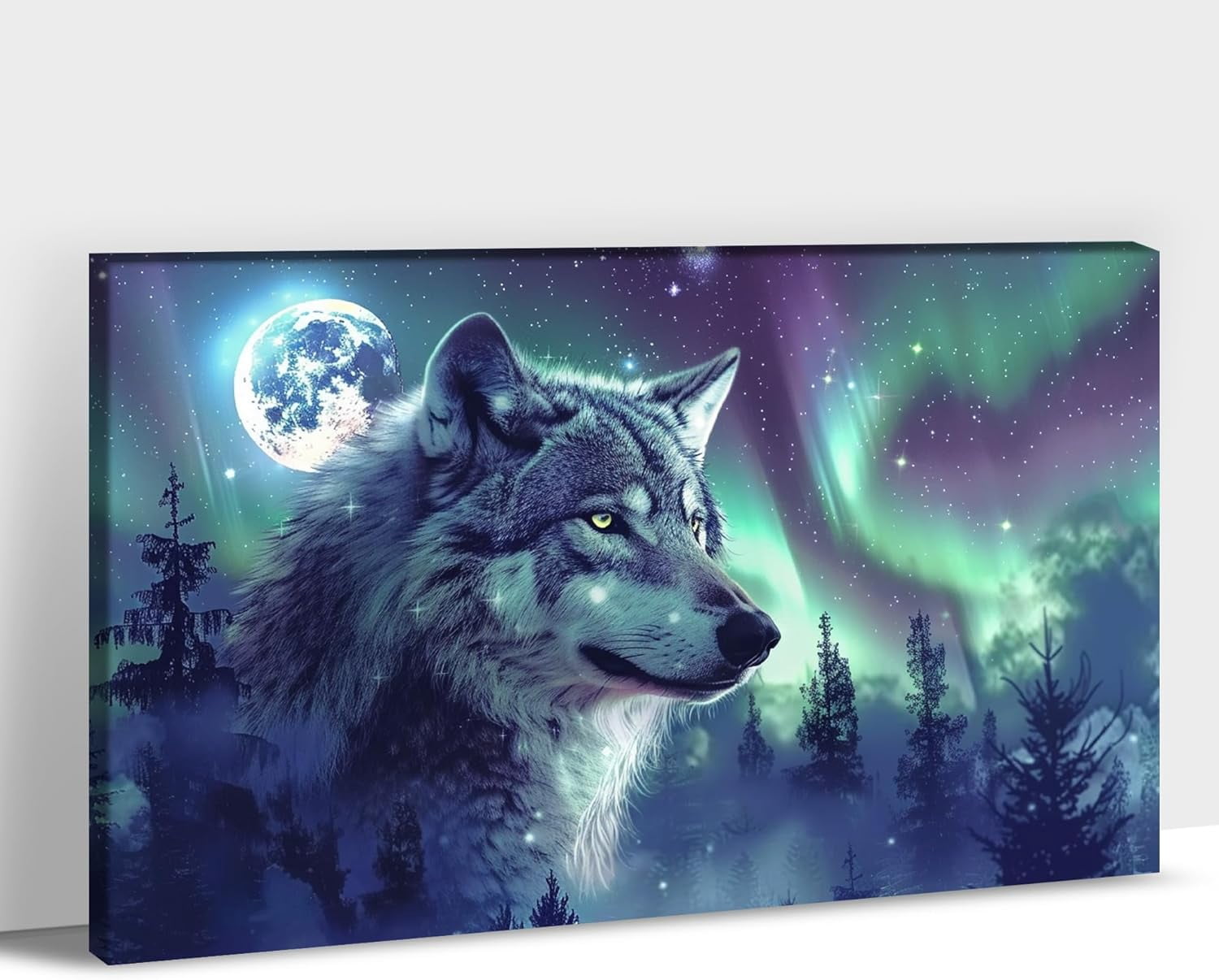 AEFER Wild Animal Wolf Canvas Wall Art, Northern Lights Canvas Forest ...
