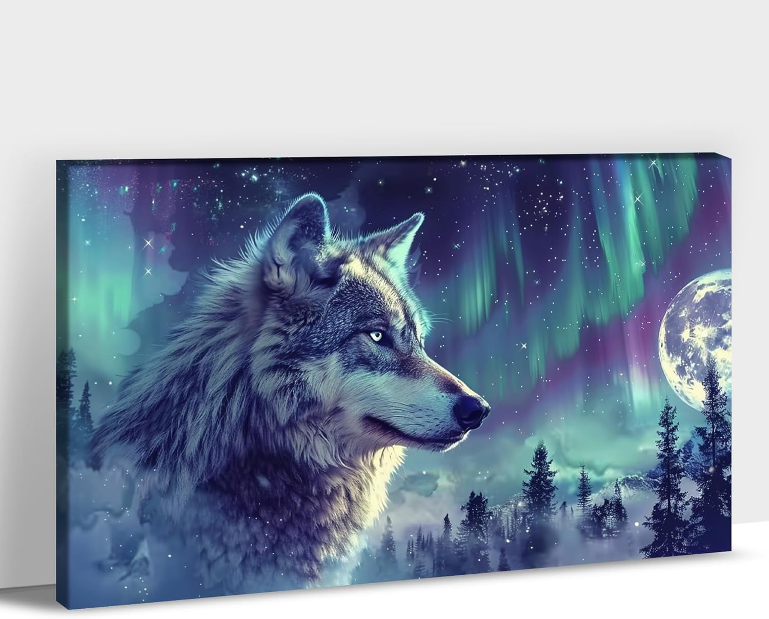 AEFER Wild Animal Wolf Canvas Wall Art, Northern Lights Canvas Snowy ...