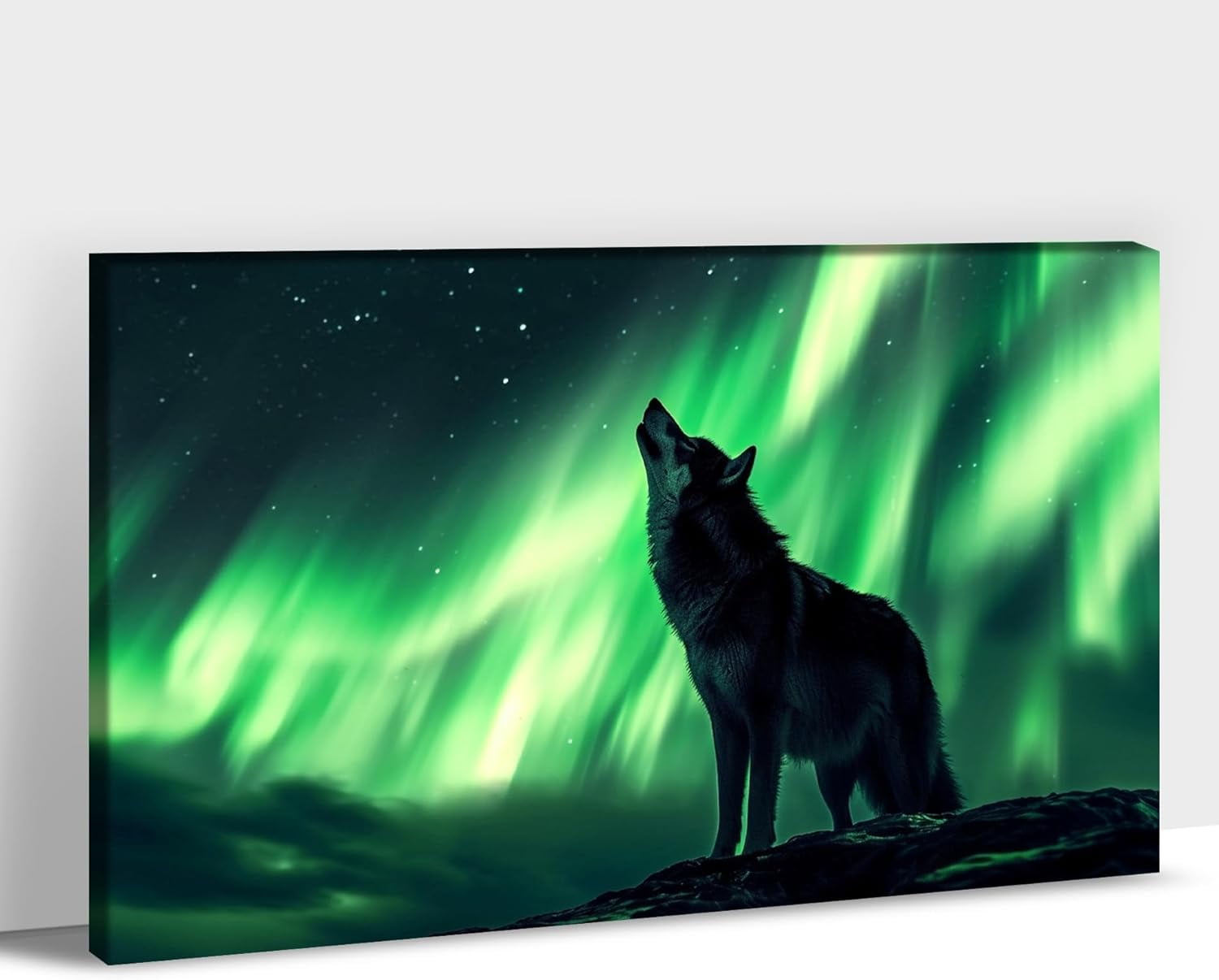 AEFER Wild Animal Wolf Canvas Wall Art, Northern Lights Nature Pictures ...