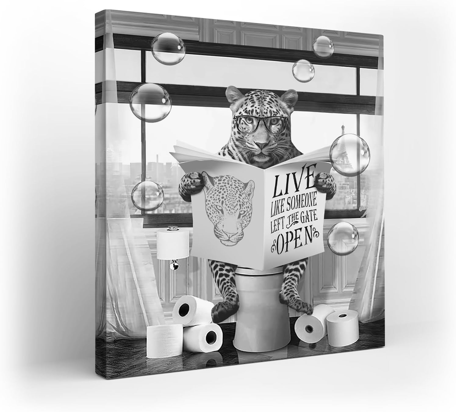 AEFER Wildlife Leopard Bathroom Decor Canvas Wall Art Leopard Sitting ...