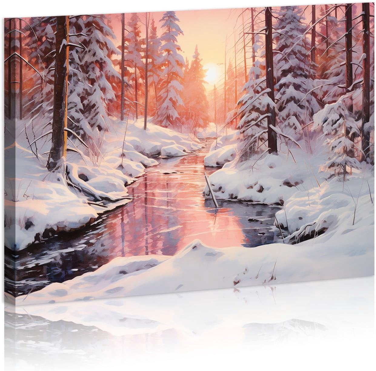 AEFER Winter Forest Landscape Magical Snowy Sunset Canvas Wall Art Snow ...