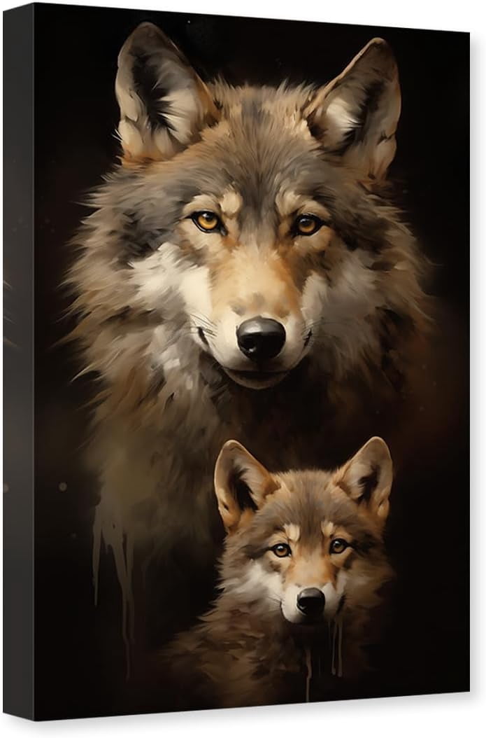 AEFER Wolf Canvas Wall Art Animal Print Painting Wolf and Cub Pictures ...