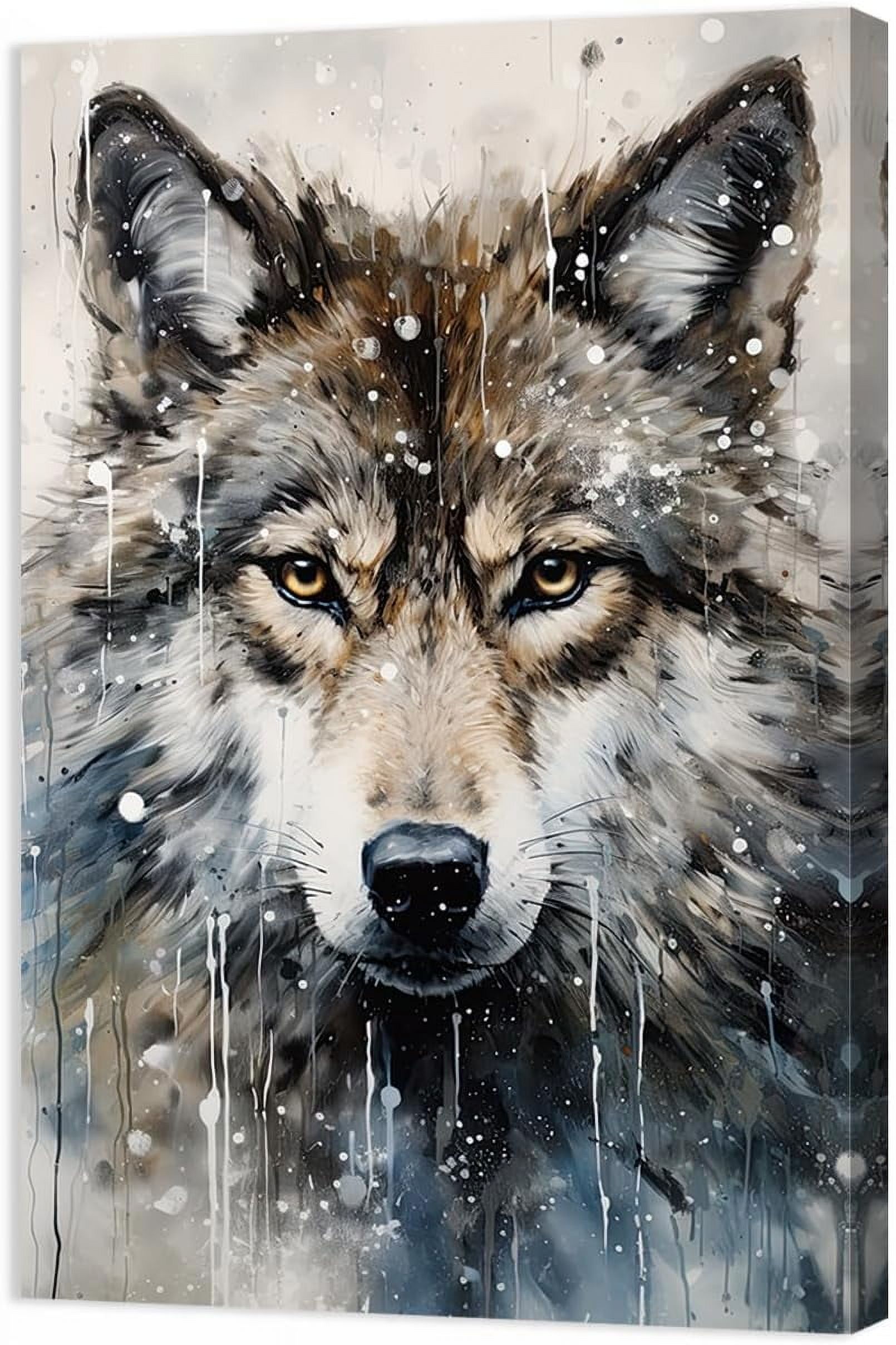 AEFER Wolf Canvas Wall Art Watercolor Animal Paintings Prints Wildlife ...