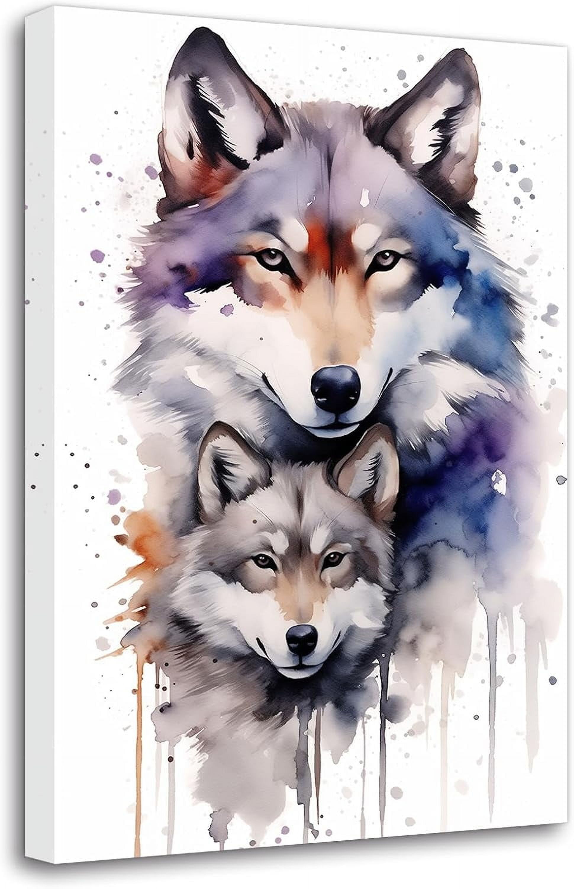 AEFER Wolf Canvas Wall Art Watercolor Wolf Head Face Portrait Poster ...