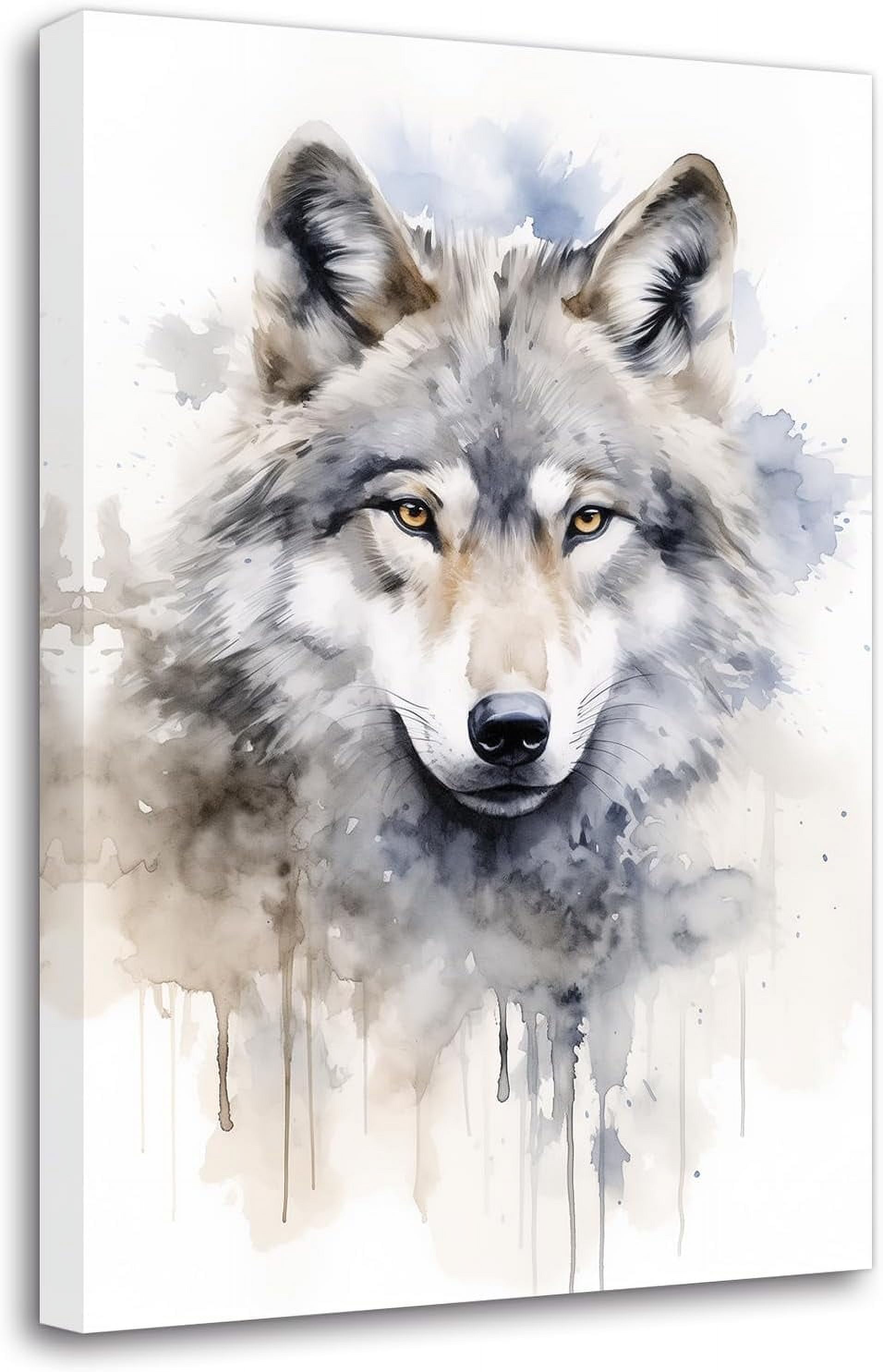AEFER Wolf Canvas Wall Art Watercolor Wolf Head Face Portrait Poster ...