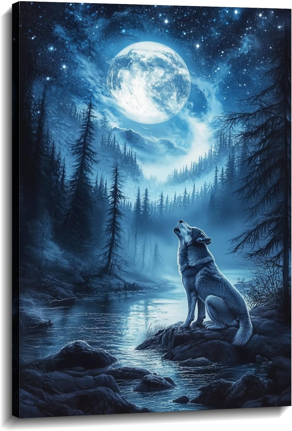 AEFER Wolf Canvas Wall Art Wildlife Print Wolf Howling Moon Picture ...