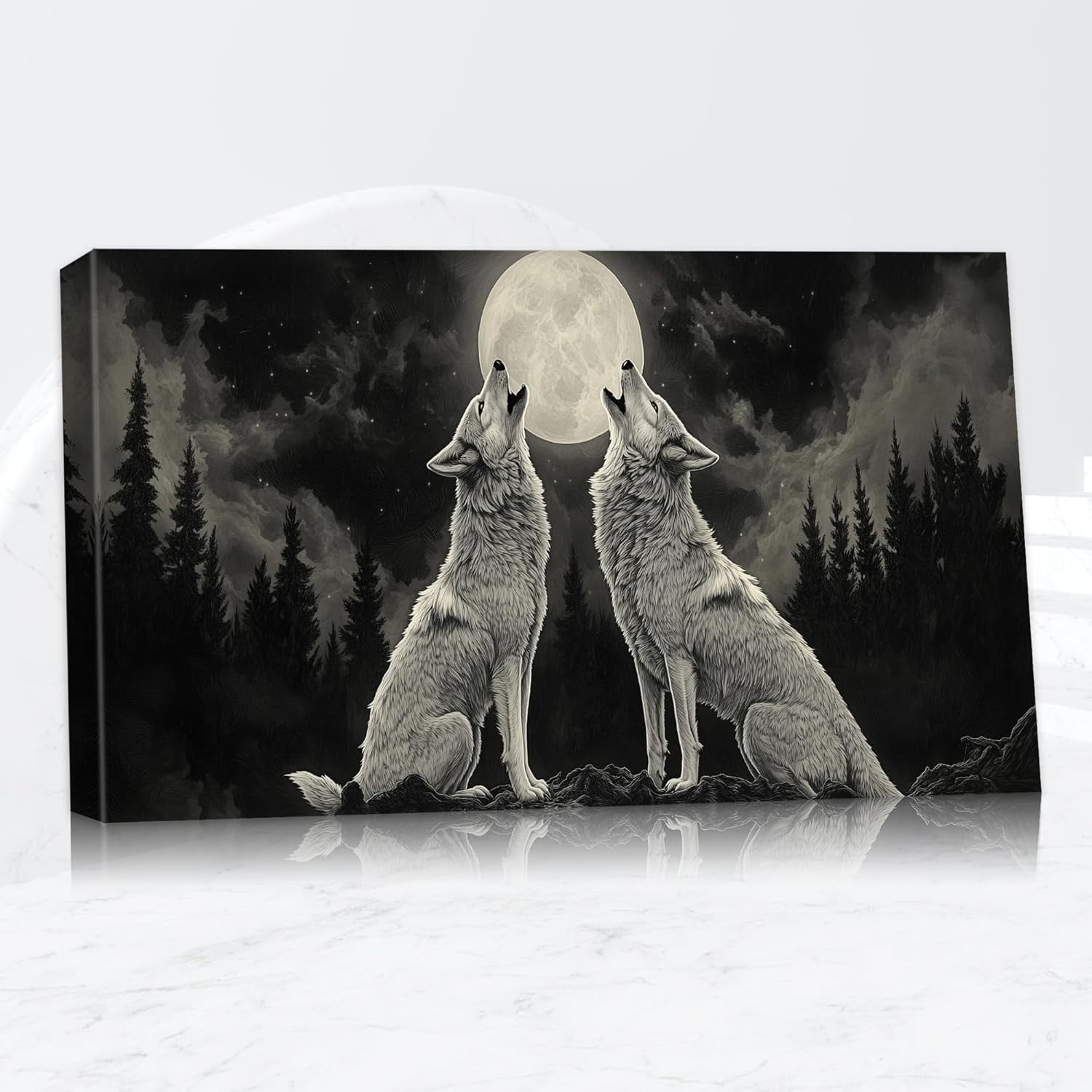 AEFER Wolf Canvas Wall Art - Wolf Pictures Wall Decor, Wolves Howl ...