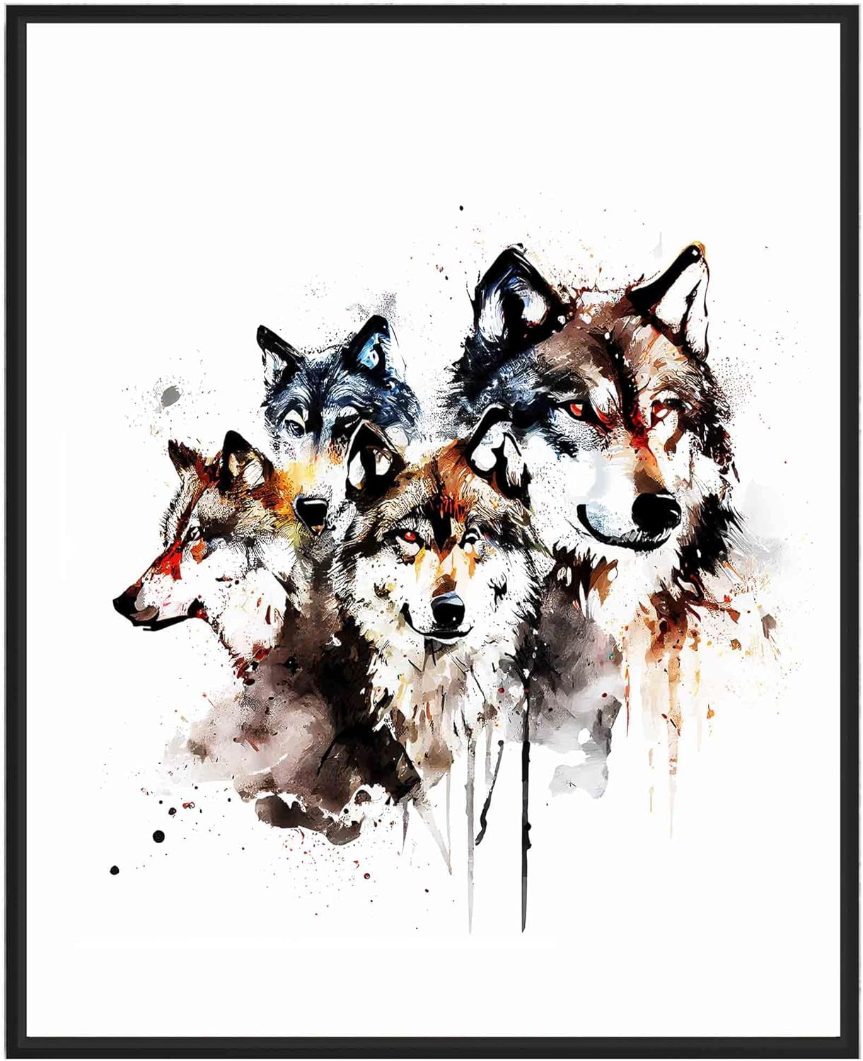 AEFER Wolf Pack Art Print Poster, Abstract Watercolor Animal Wall Art Prints, WIldlife Nature ...
