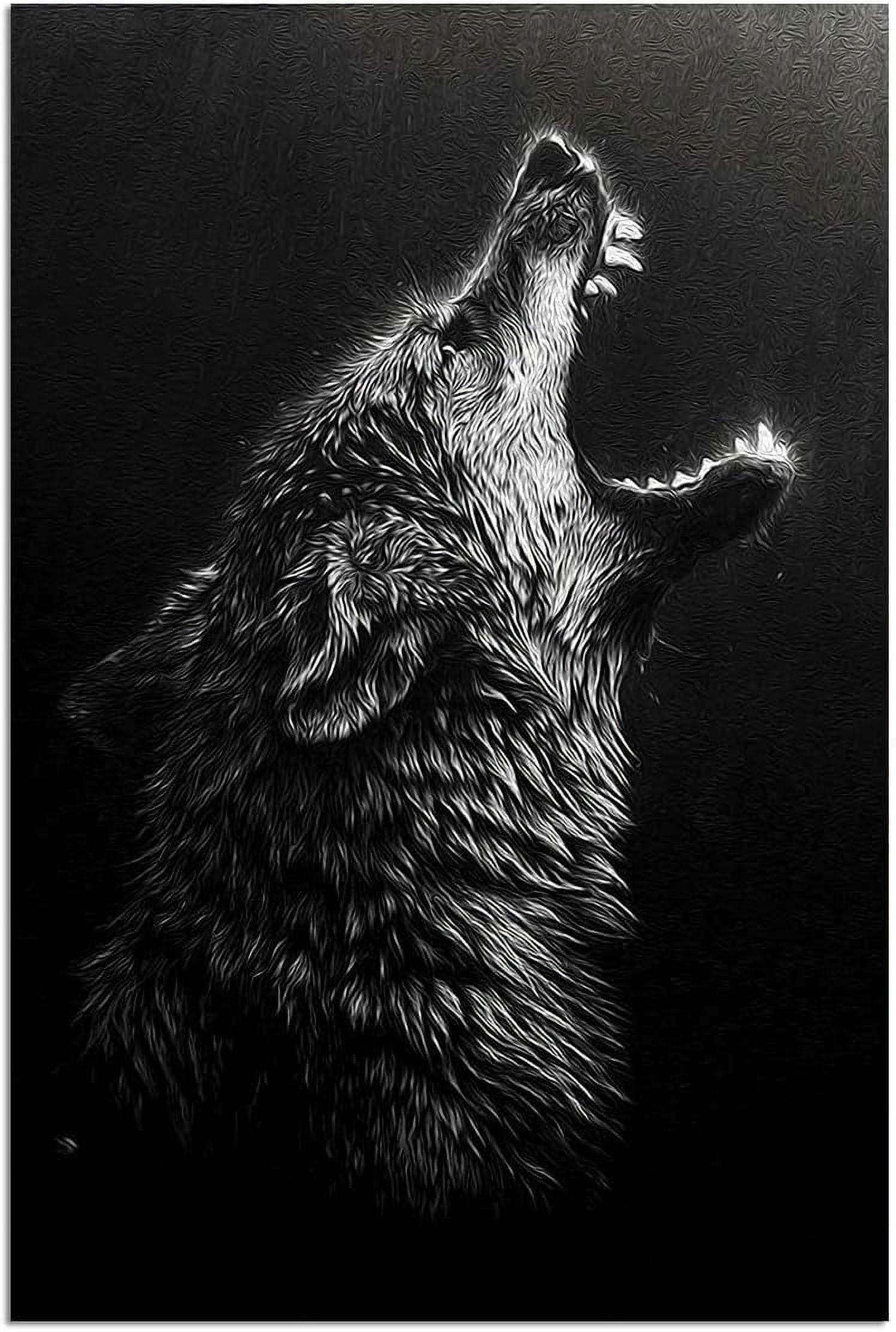 AEFER Wolf Retro Wall Decor Wolves Poster Black and White Abstract ...
