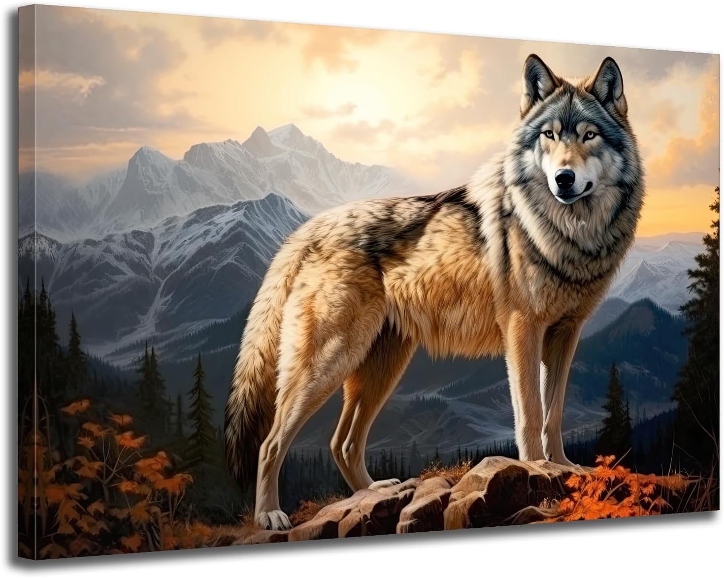 AEFER Wolf Wall Art Canvas Wolf in the Mountains Wildlife Landscape ...