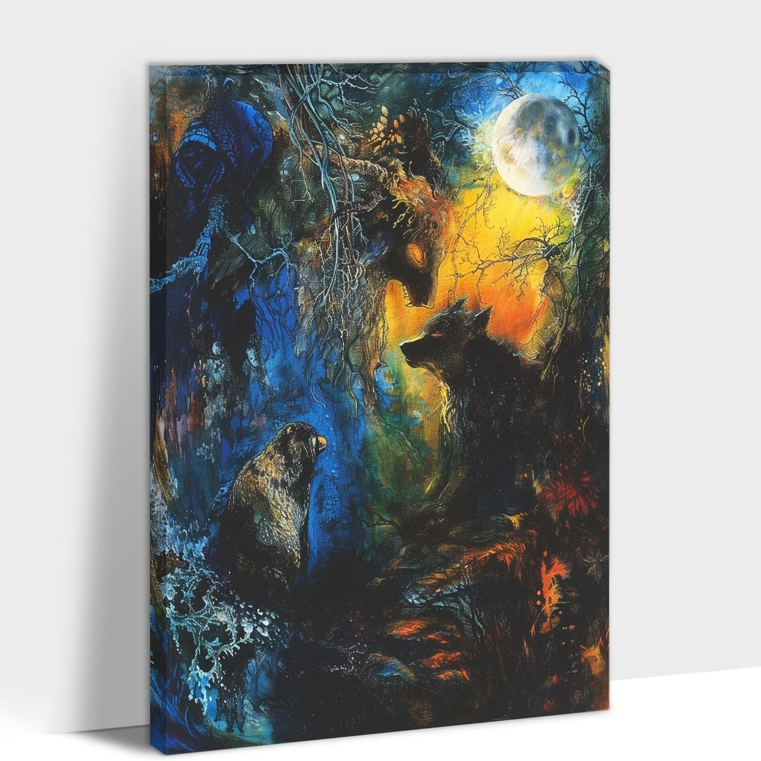 AEFER Wolf Wall Art Decor, Oil Painting Style Wildlife Wolf Wall Print ...