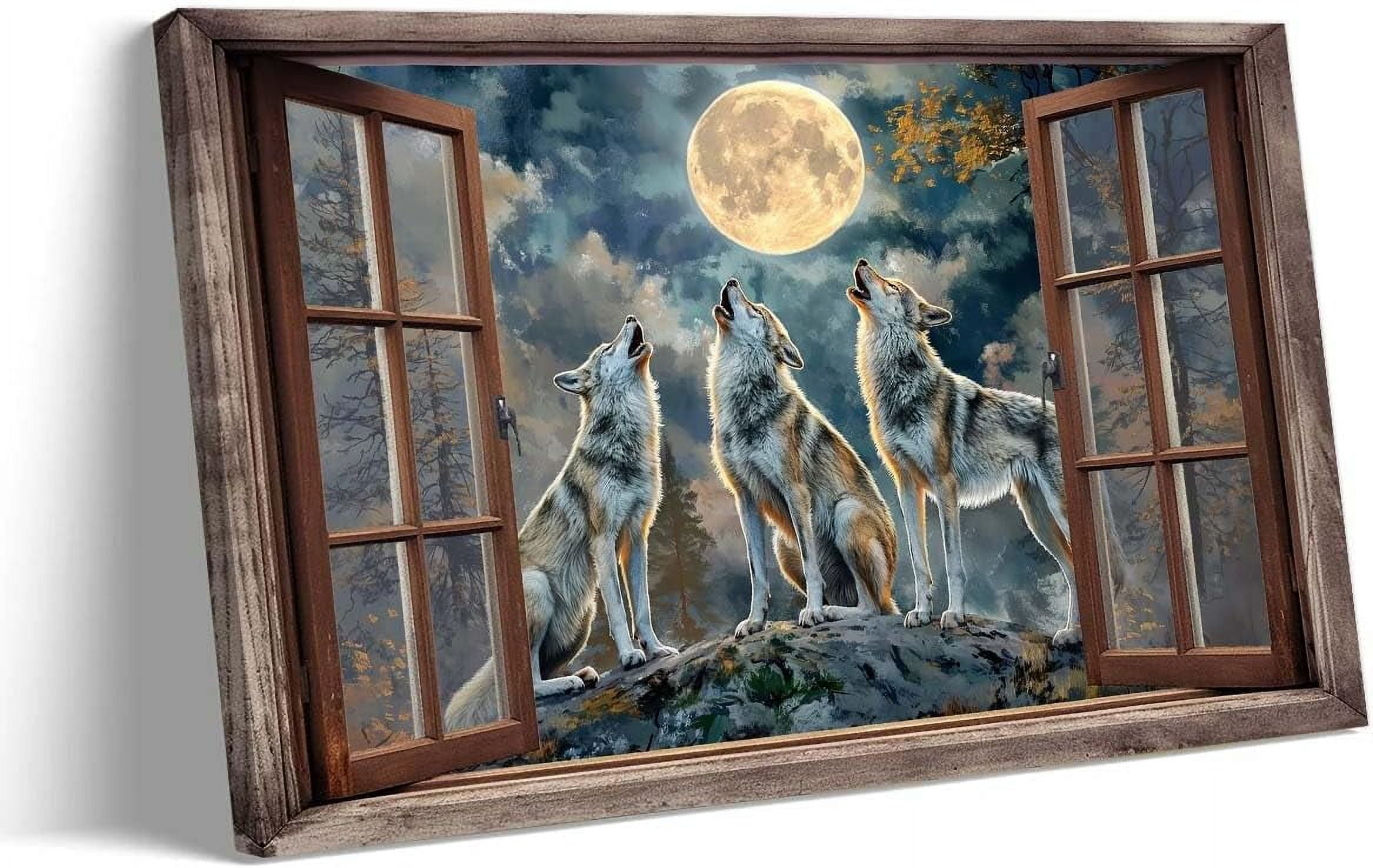 AEFER Wolf Wall Art Moonlight Scenery Poster Retro Wild Animals ...